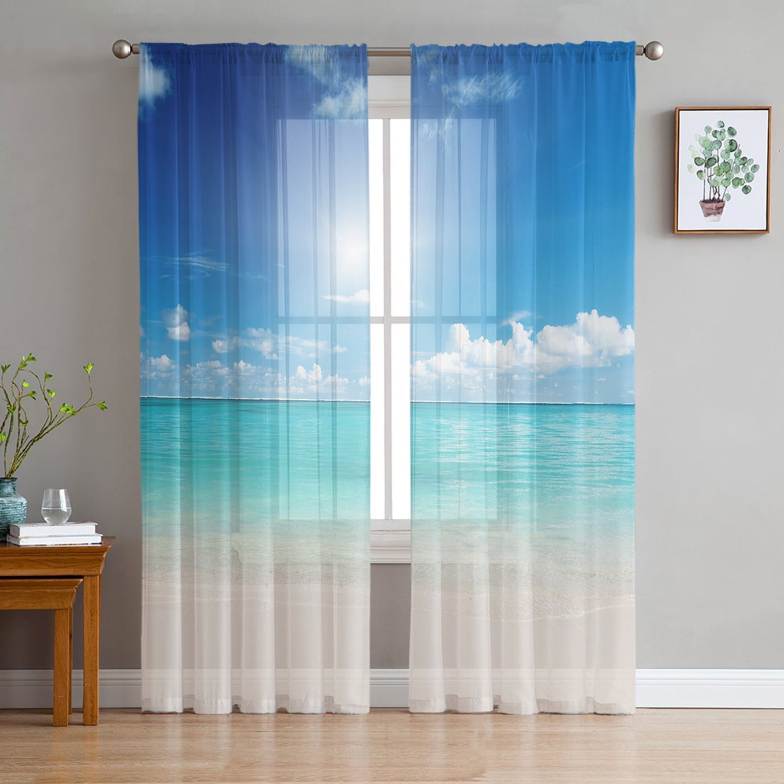 Ocean Beach Waves Sheer Curtains for Living Room Bedroom Tulle Curtain ...