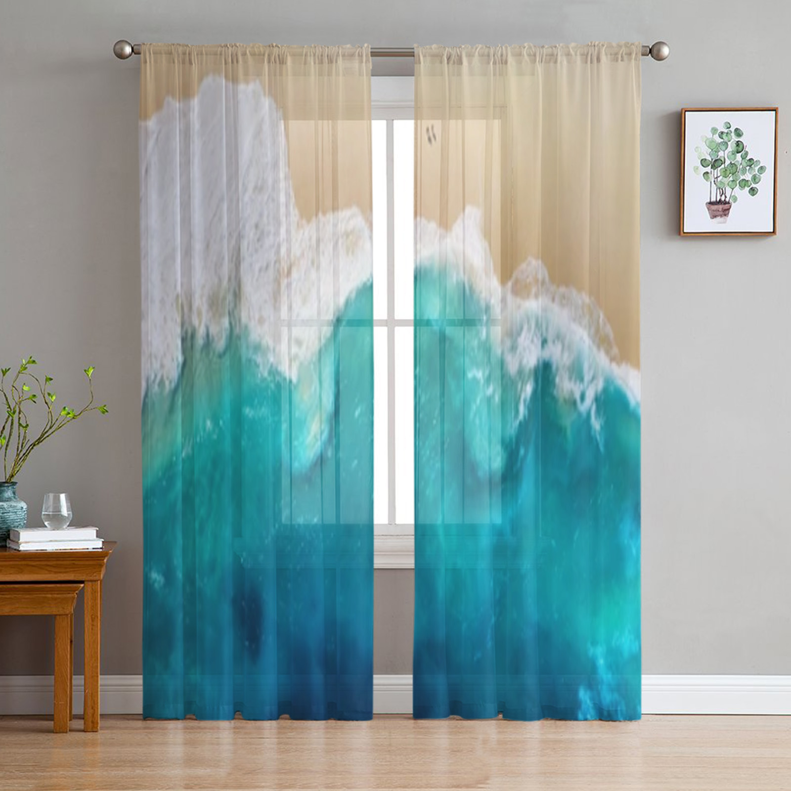Ocean Beach Waves Sheer Curtains for Living Room Bedroom Tulle Curtain ...