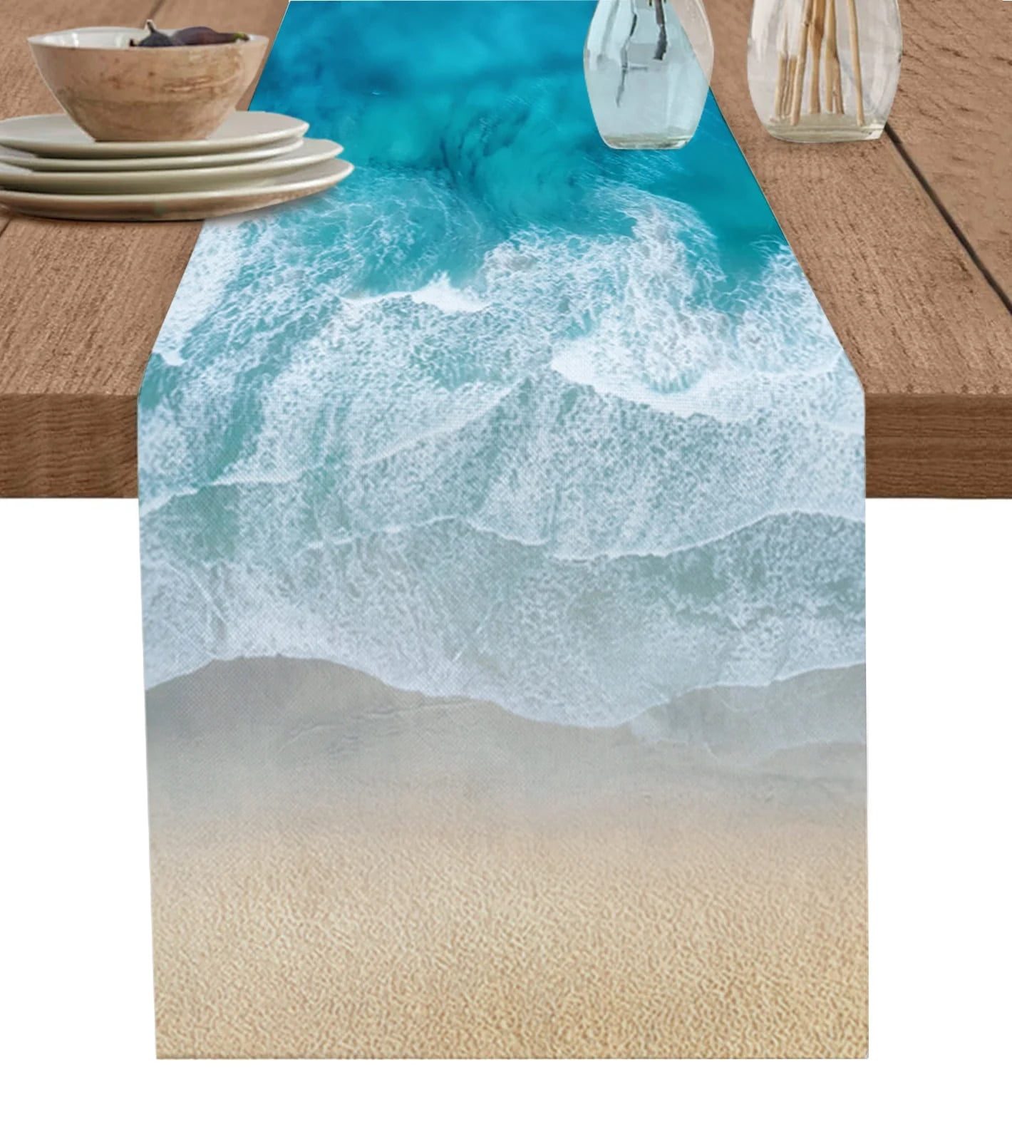 Ocean Beach Waves Table Runner Cotton Linen Wedding Dinner r Table Flag ...