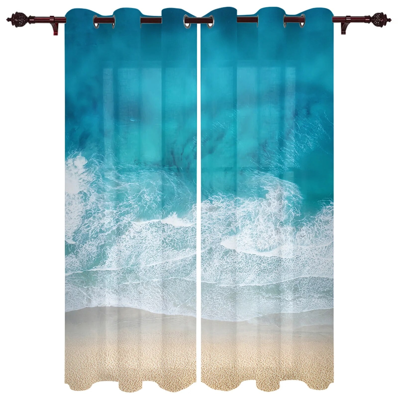 Ocean Beach Waves Window Curtains for Living Room Luxury Curtains ...