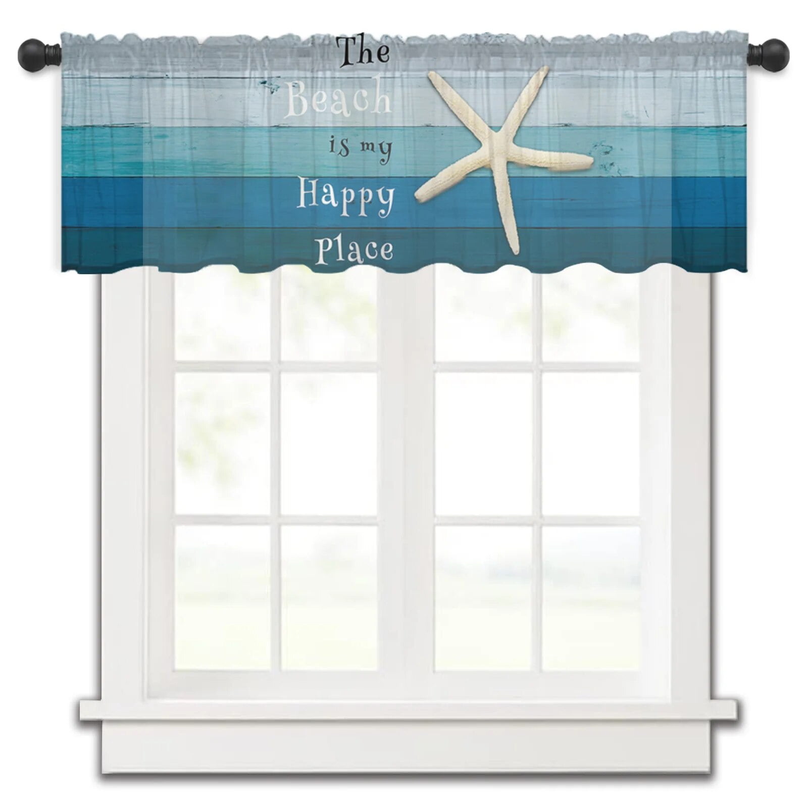 Ocean Beach Wood Grain Blue Gradient Sheer Curtains Short Curtains for ...