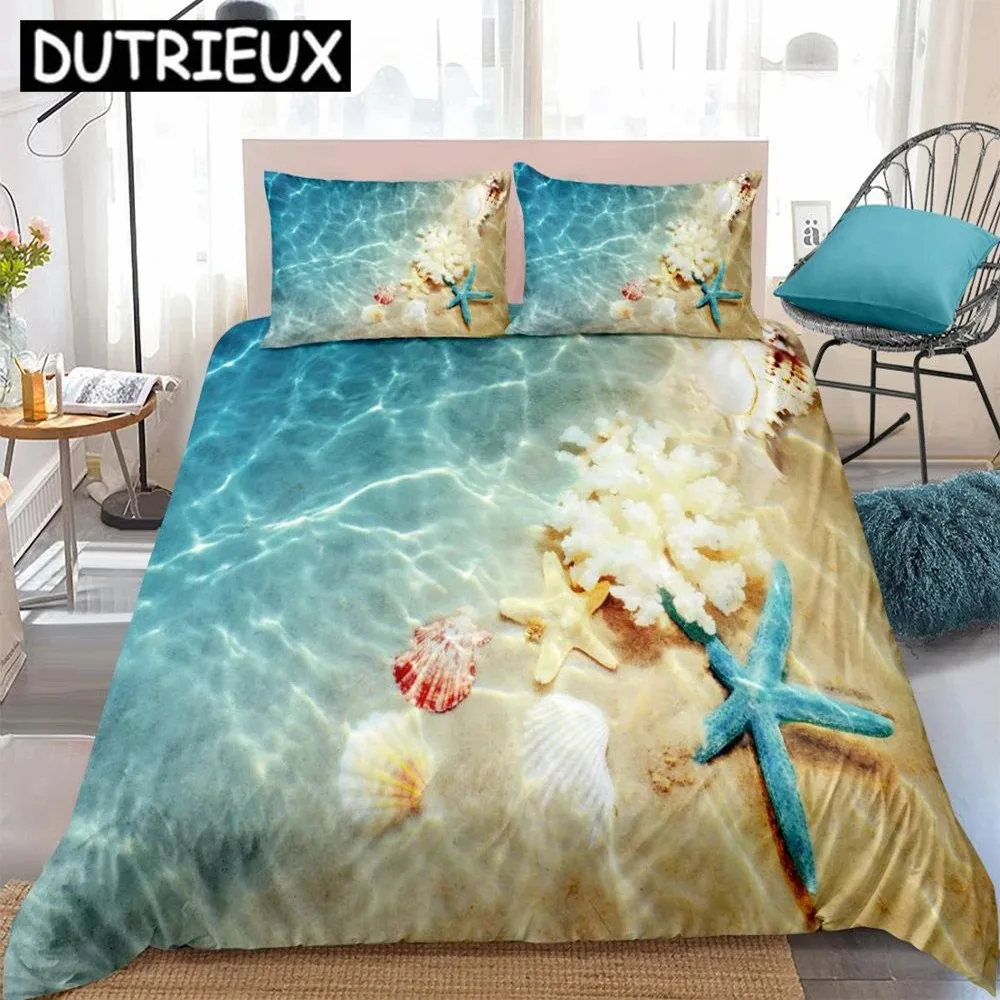Ocean Bedding Set Coast Beach Duvet Cover Set Blue Star Bed Set Kids Te Shell Ho - Walmart.com