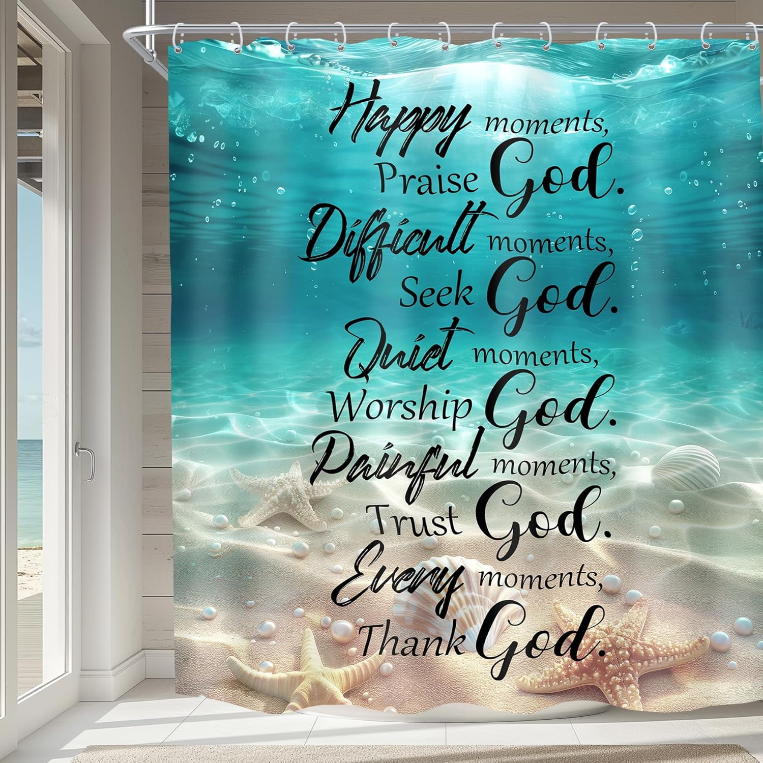 Ocean Bible Verse Shower Curtain Inches Christian Inspirational ...