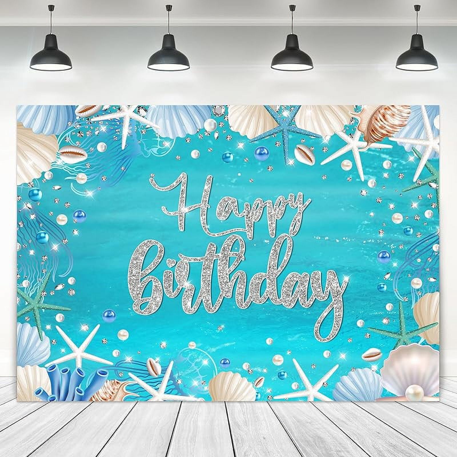 Ocean Birthday Backdrop Blue Sea Summer Happy Birthday Diamonds Pearl ...