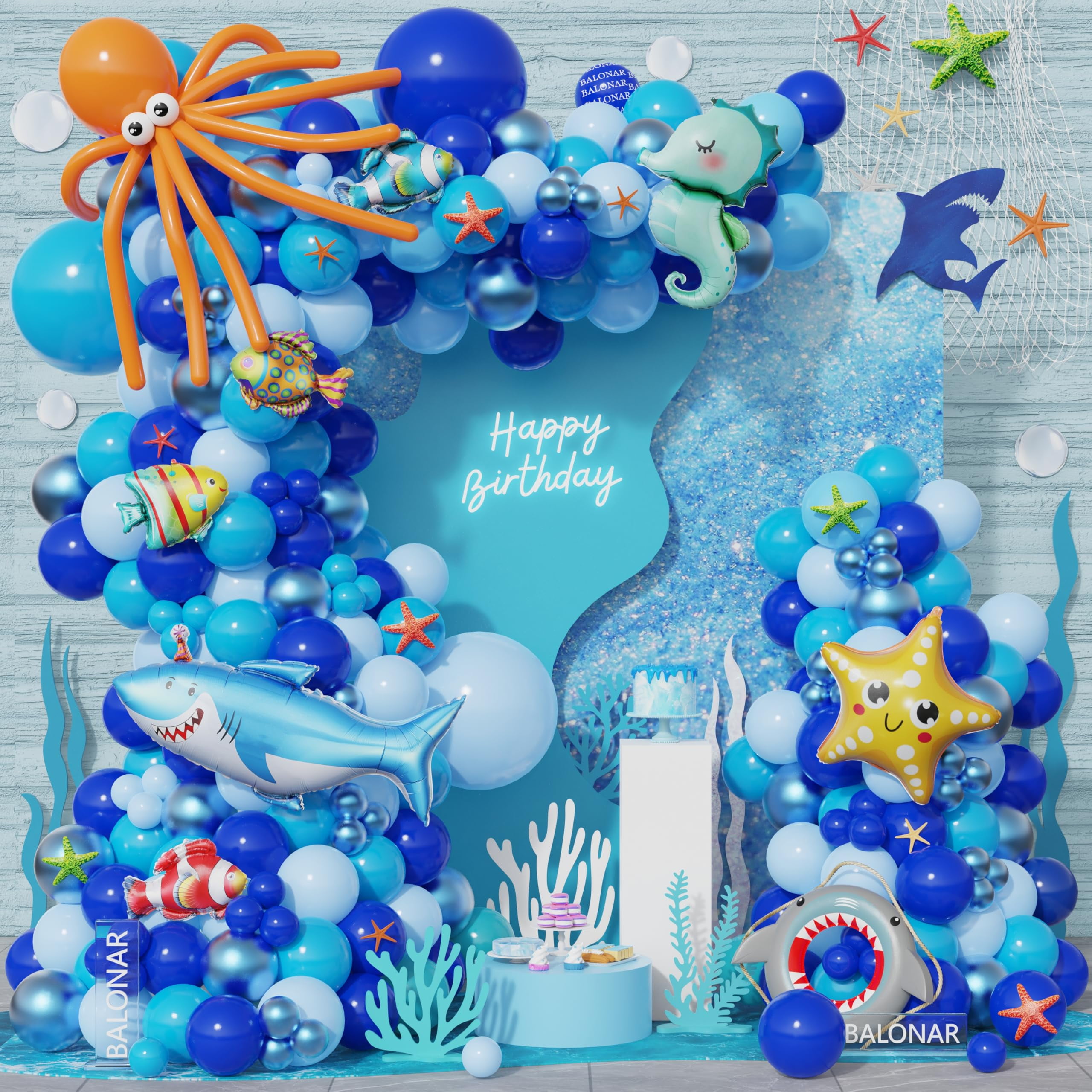 Ocean Birthday PartyEGSC Decorations 141pcs Under the Sea Balloon Arch ...