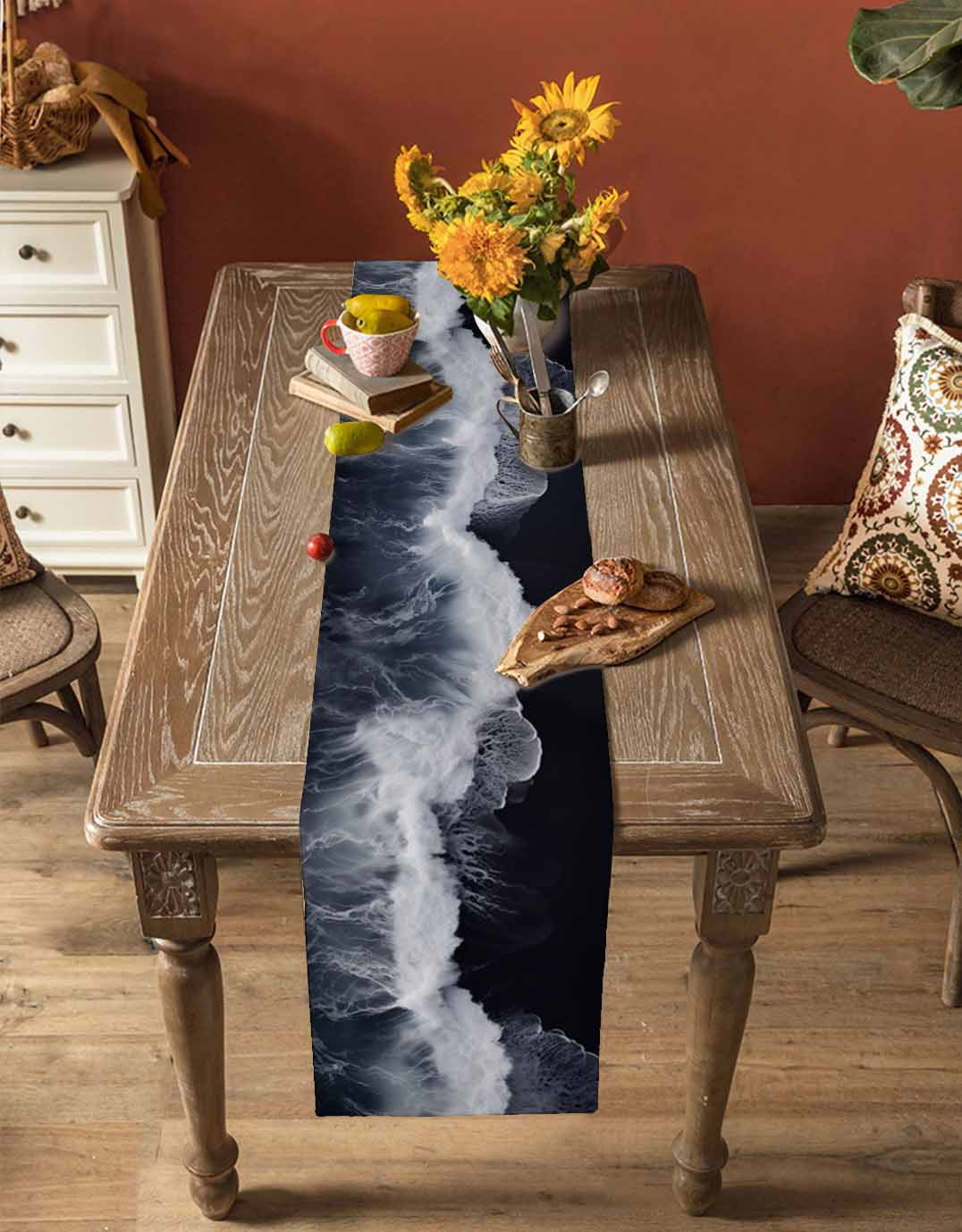 Ocean Black Sand Beach Wallpaper Table Runner Cotton Linen Wedding ...