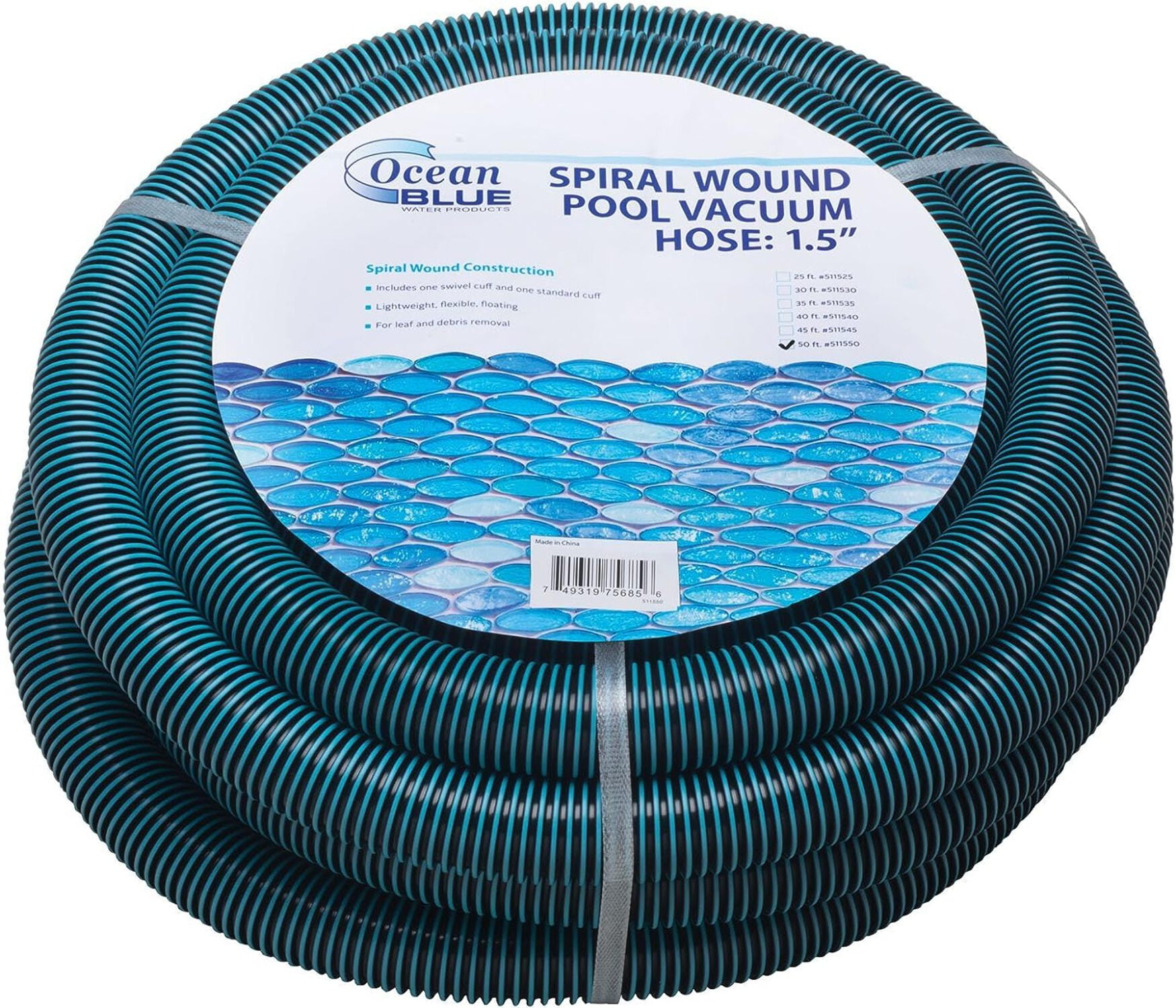 Ocean Blue 1.5" x 30' Spiral Wound Vacuum Hose w/ Swivel Standard Cuff ...