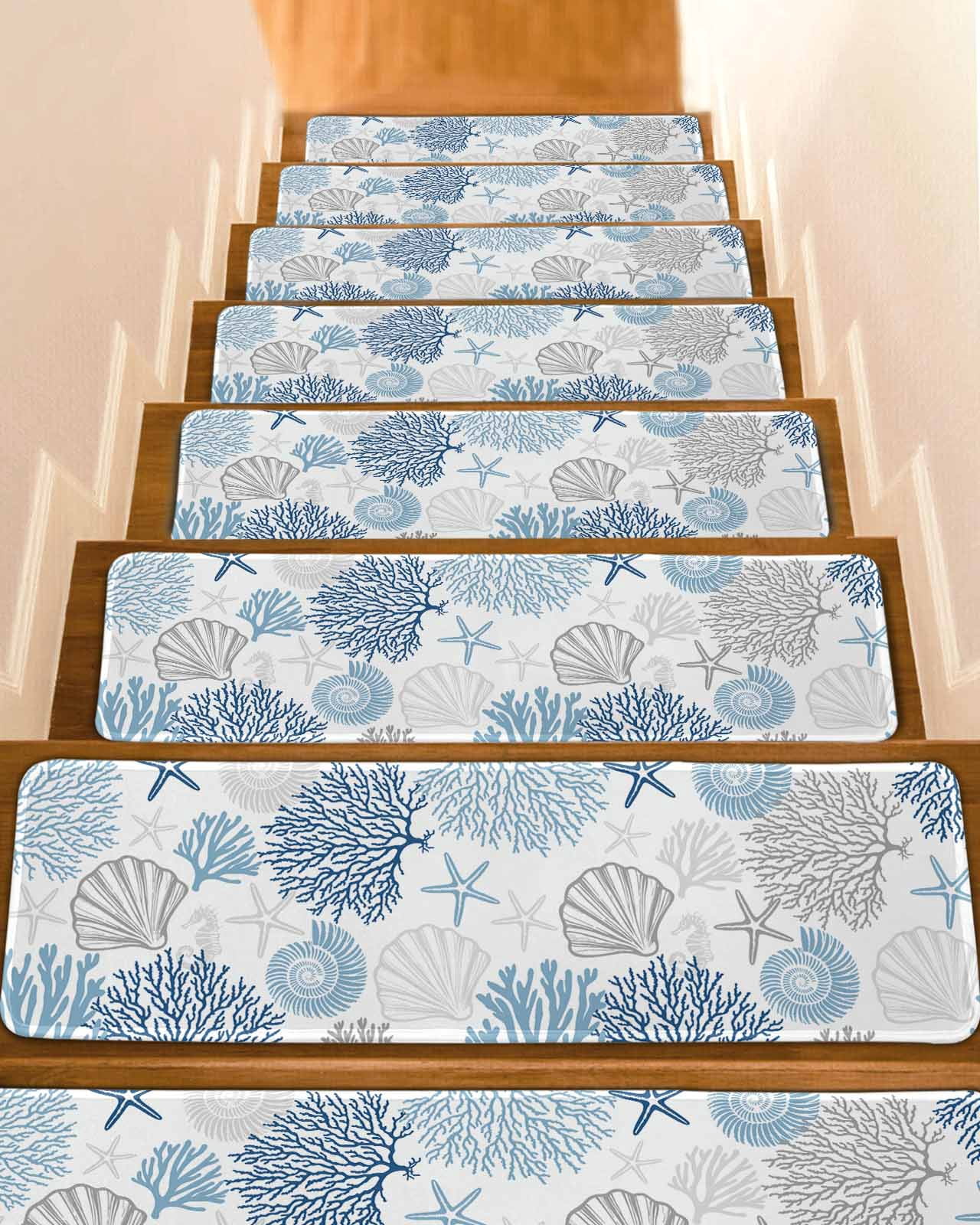 Ocean Blue Coral Stair Treads for Wooden Steps Indoor Runner Rug Carpet ...