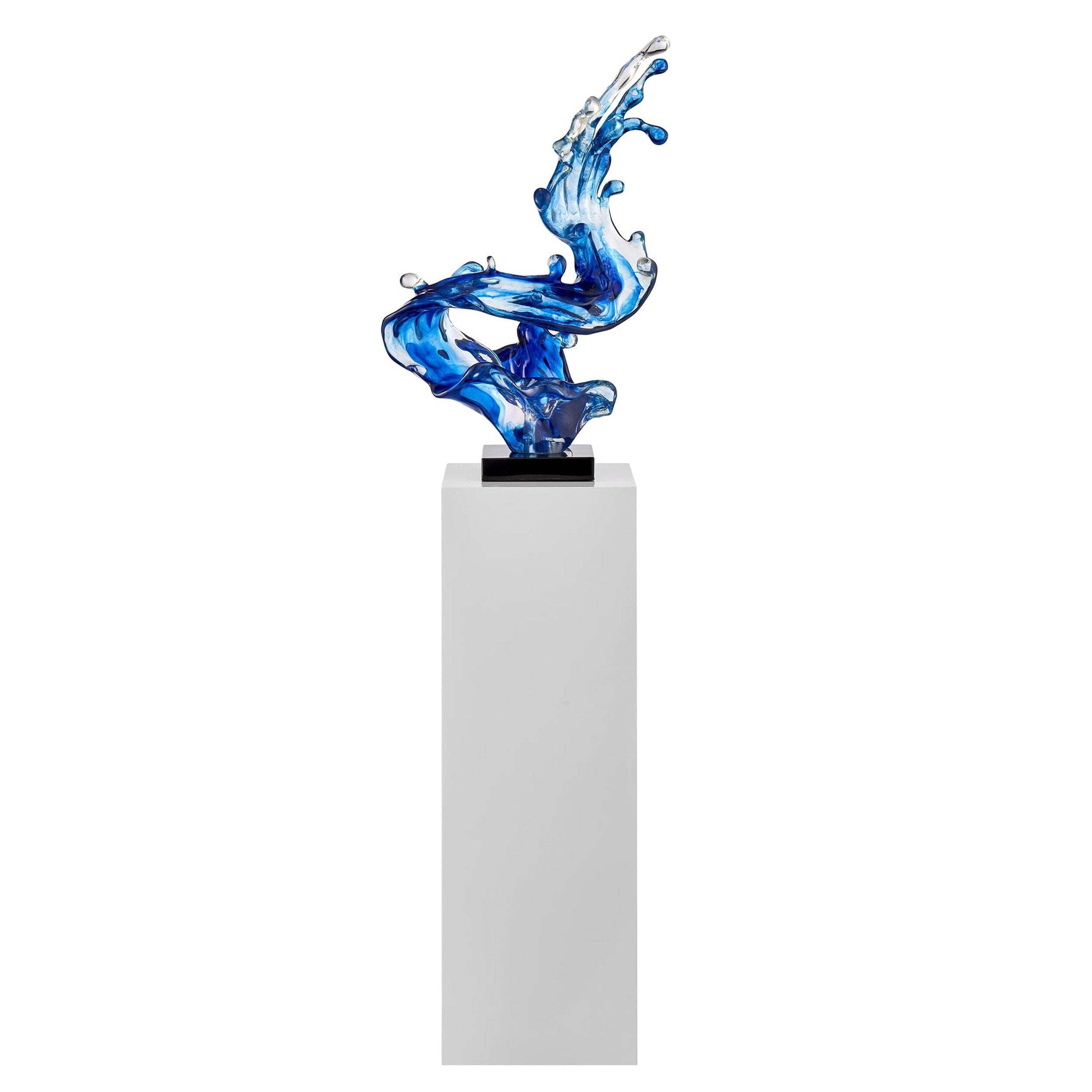 Ocean Blue Cortes Bay Wave Floor Sculpture with White Stand, 43" Tall ...