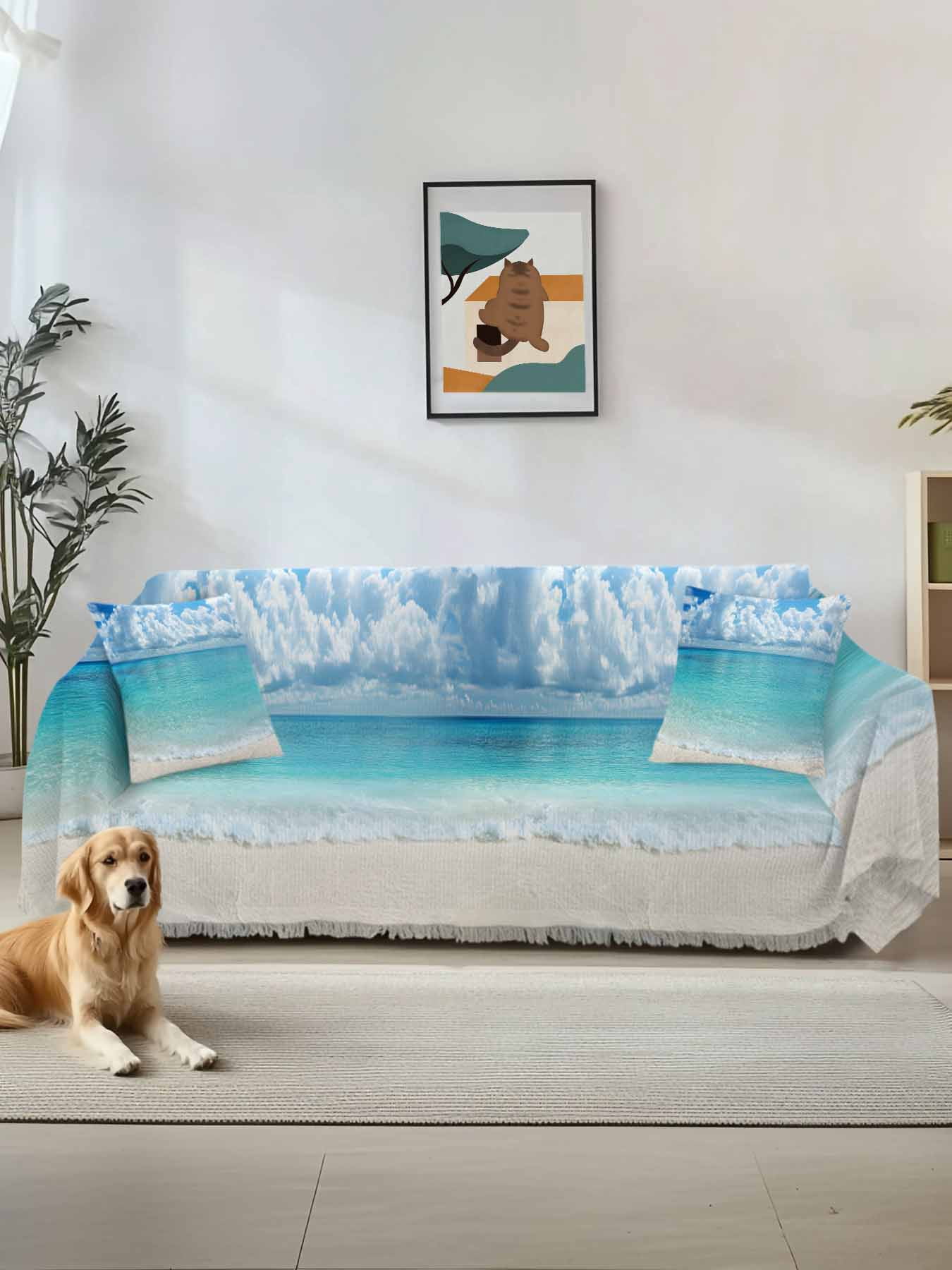 Ocean Blue Couch Cover, Beach Nature Coast Sea Shore Sky Seawater ...