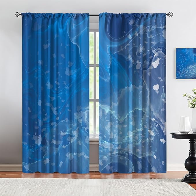 Ocean Blue Curtains Abstract Art Texture Blue Blackout Curtains Privacy ...