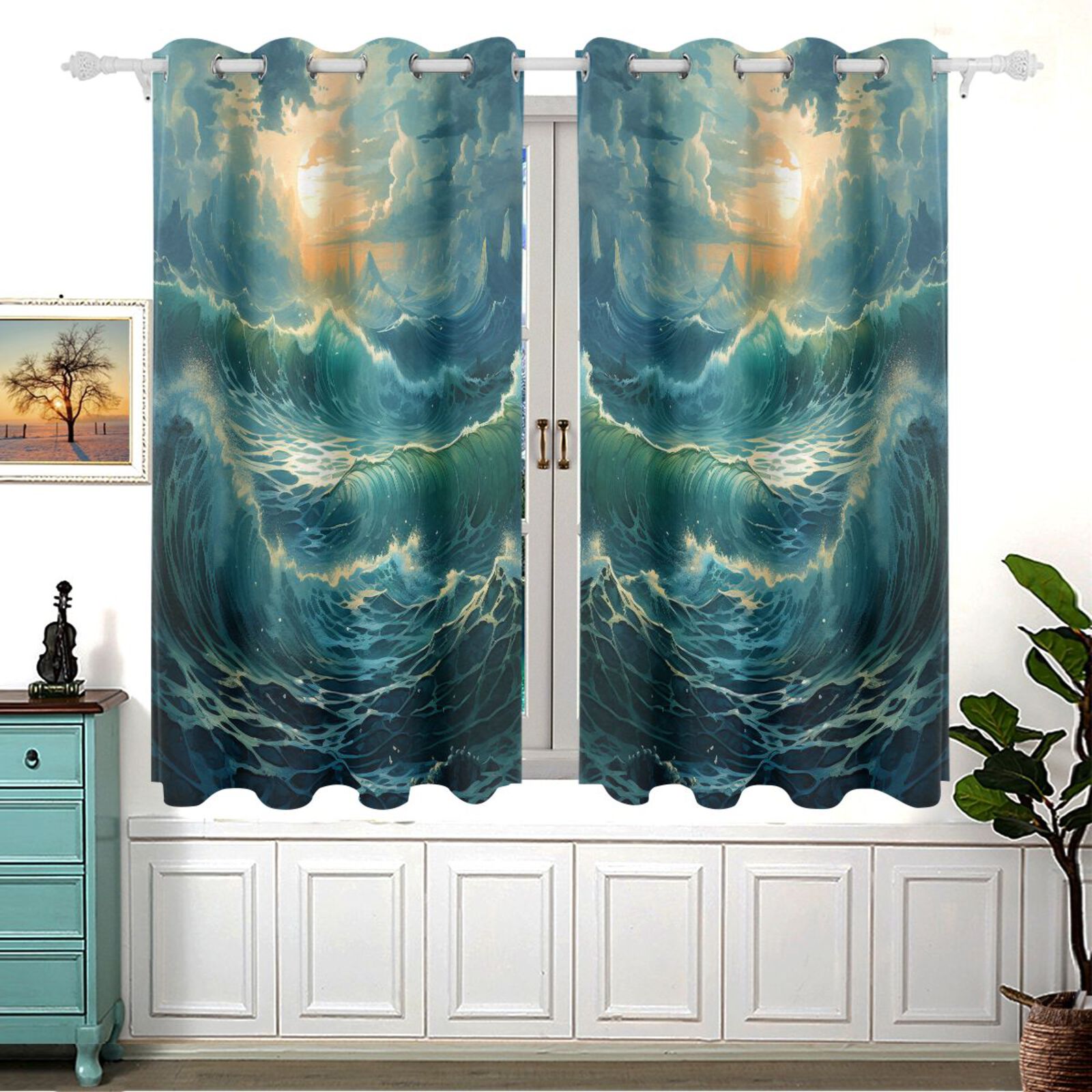 Ocean Blue Curtains Grommet Black Out 54 Inch Length Curtain Drapes for ...