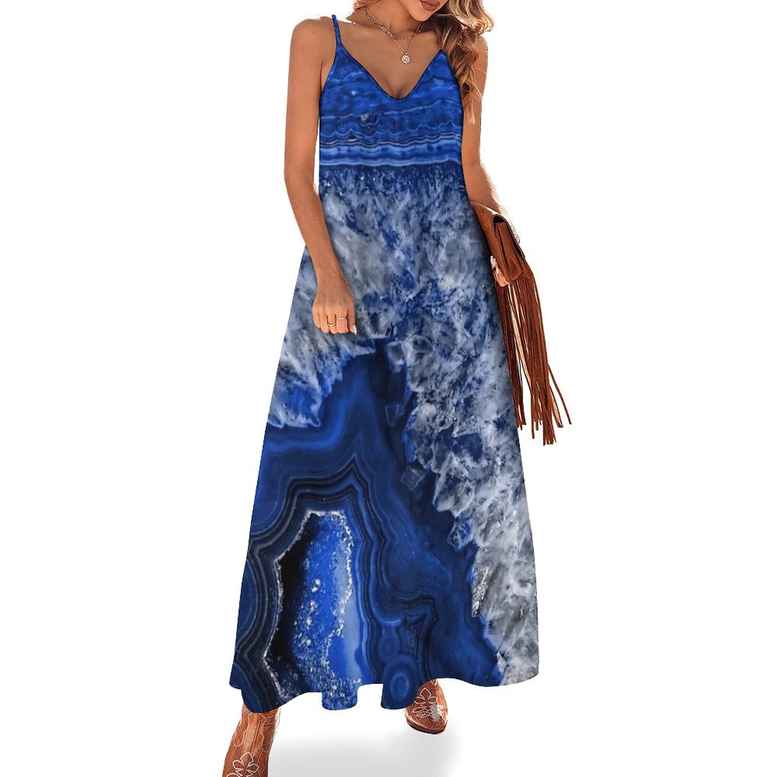 Ocean Blue Faux Agate Mineral Gemst Sleeveless Dress wedding dresses ...