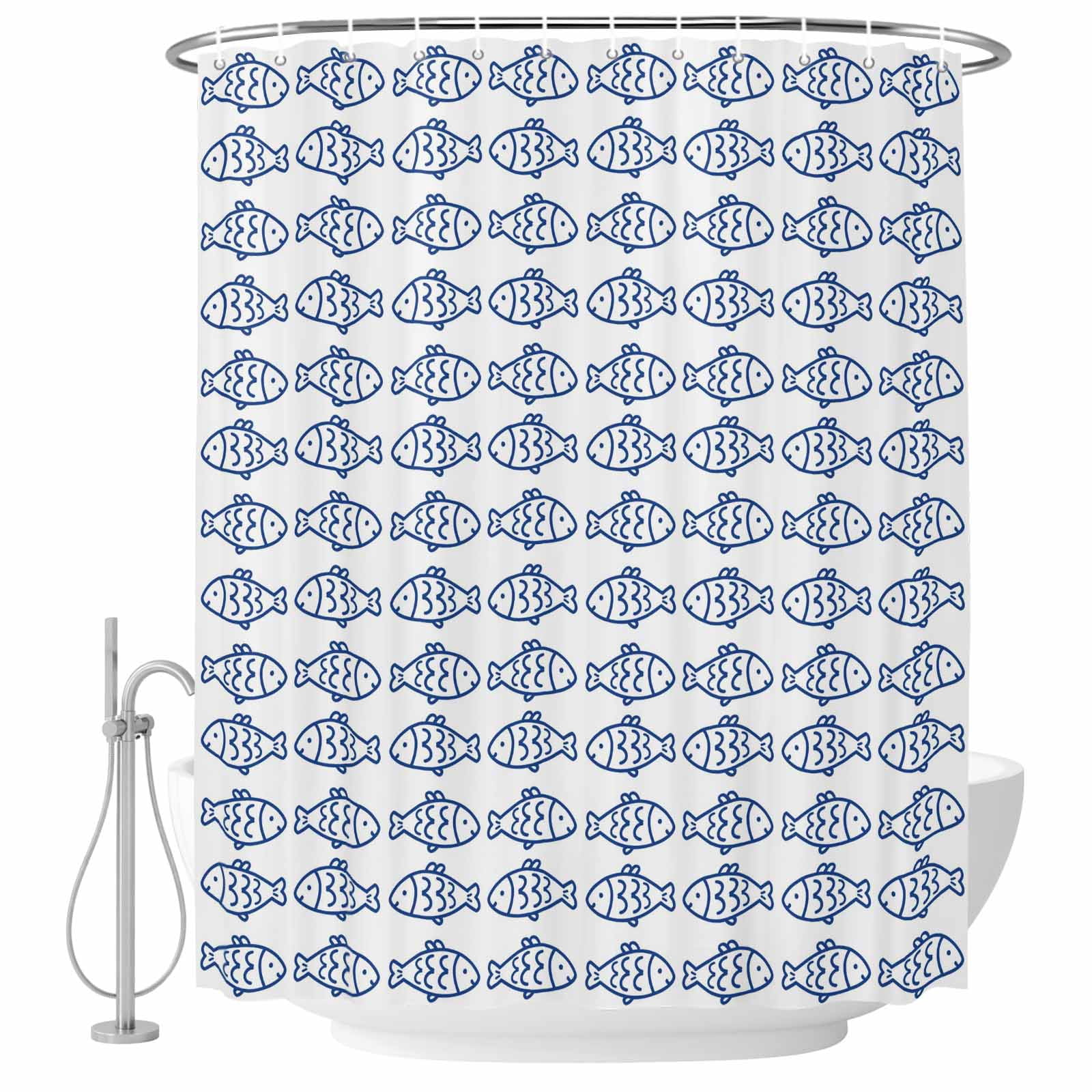 Ocean Blue Fish Shower Curtain Set - 48" x 72" Washable Bathtub Curtain ...