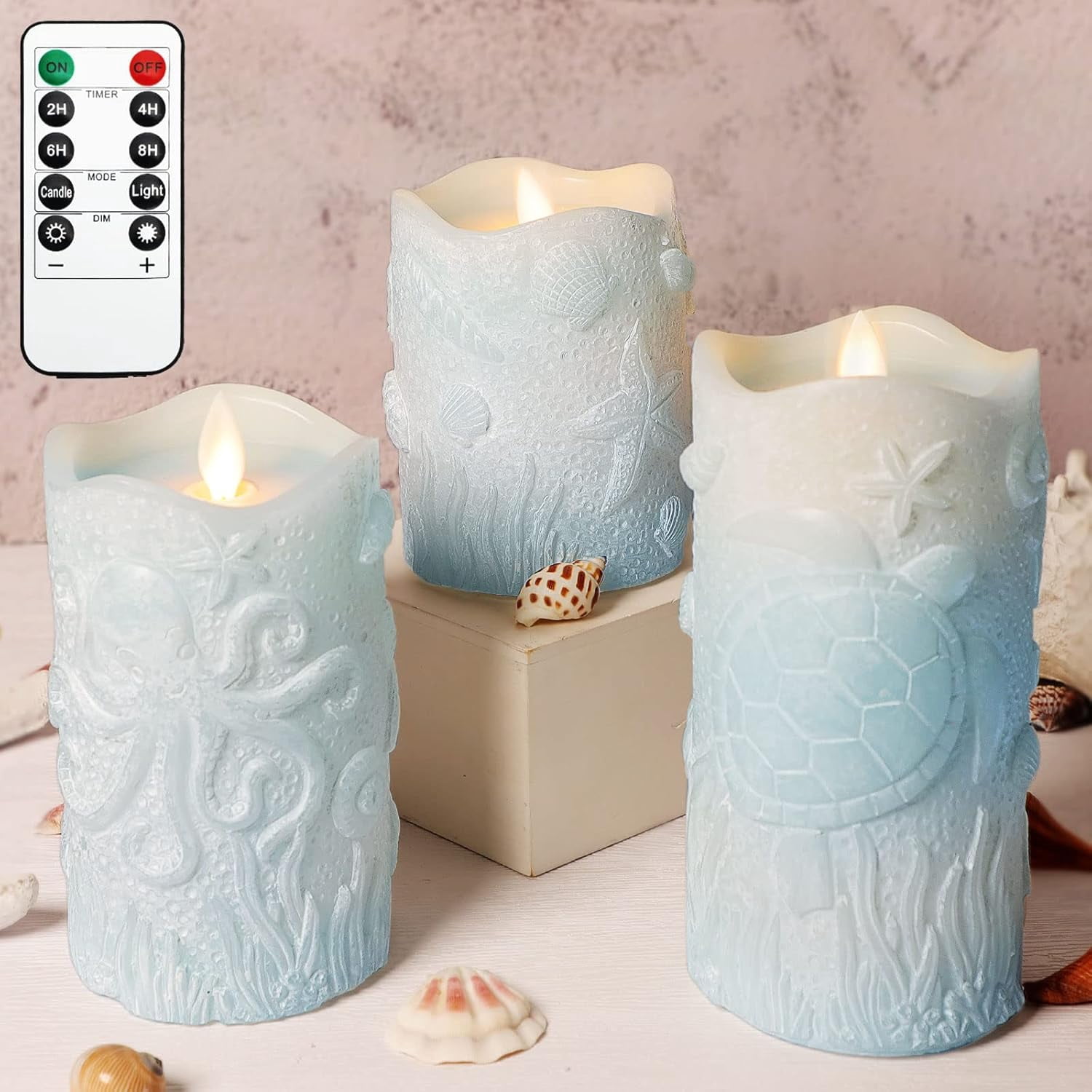 Ocean Blue Flameless Candles, Nautical Themed Led Pillar Candles with ...