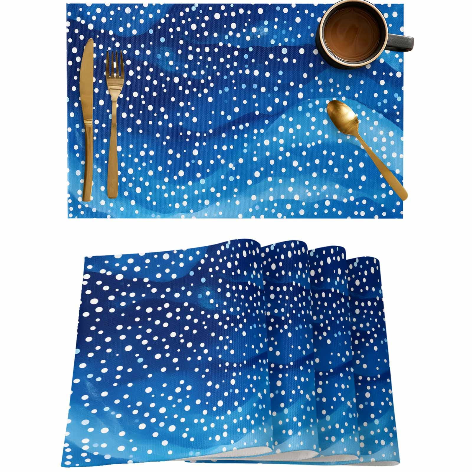 Ocean Blue Gradient Water Ripples Placemats Set of 4,Wipeable Washable ...