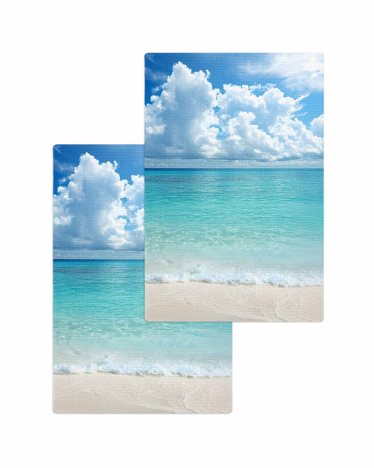 Ocean Blue Kitchen Dish Towels for Drying Dishes Set of 2, Beach Nature ...