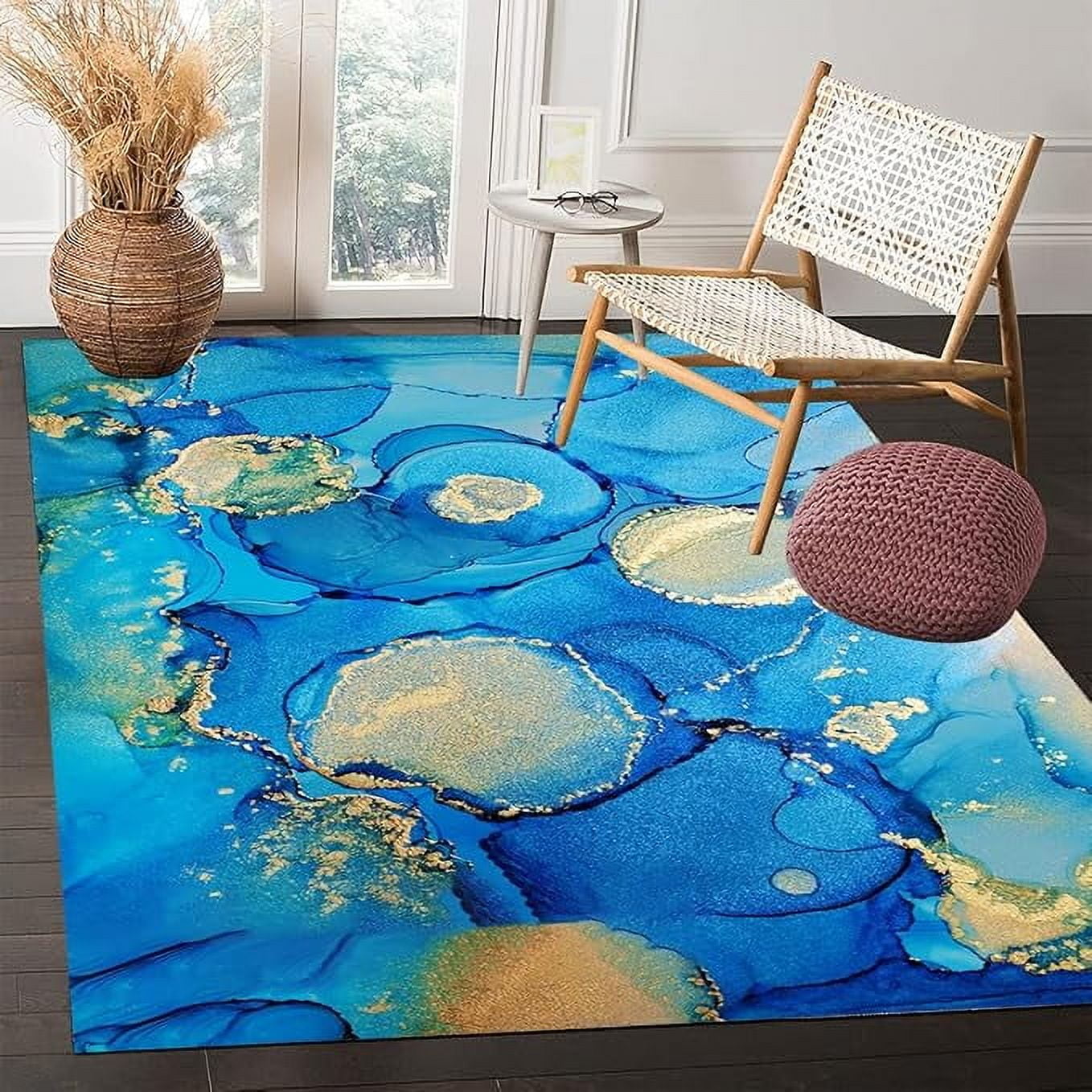 Ocean Blue Liquid Abstract Modern Area Rug For Living Room Bedroom ...