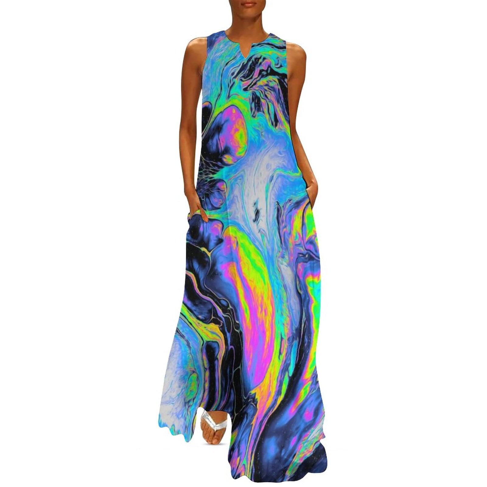 Ocean Blue Marble Dress Summer Modern Art Print Street Fashion Boho Beach Long Dresses Womens ...