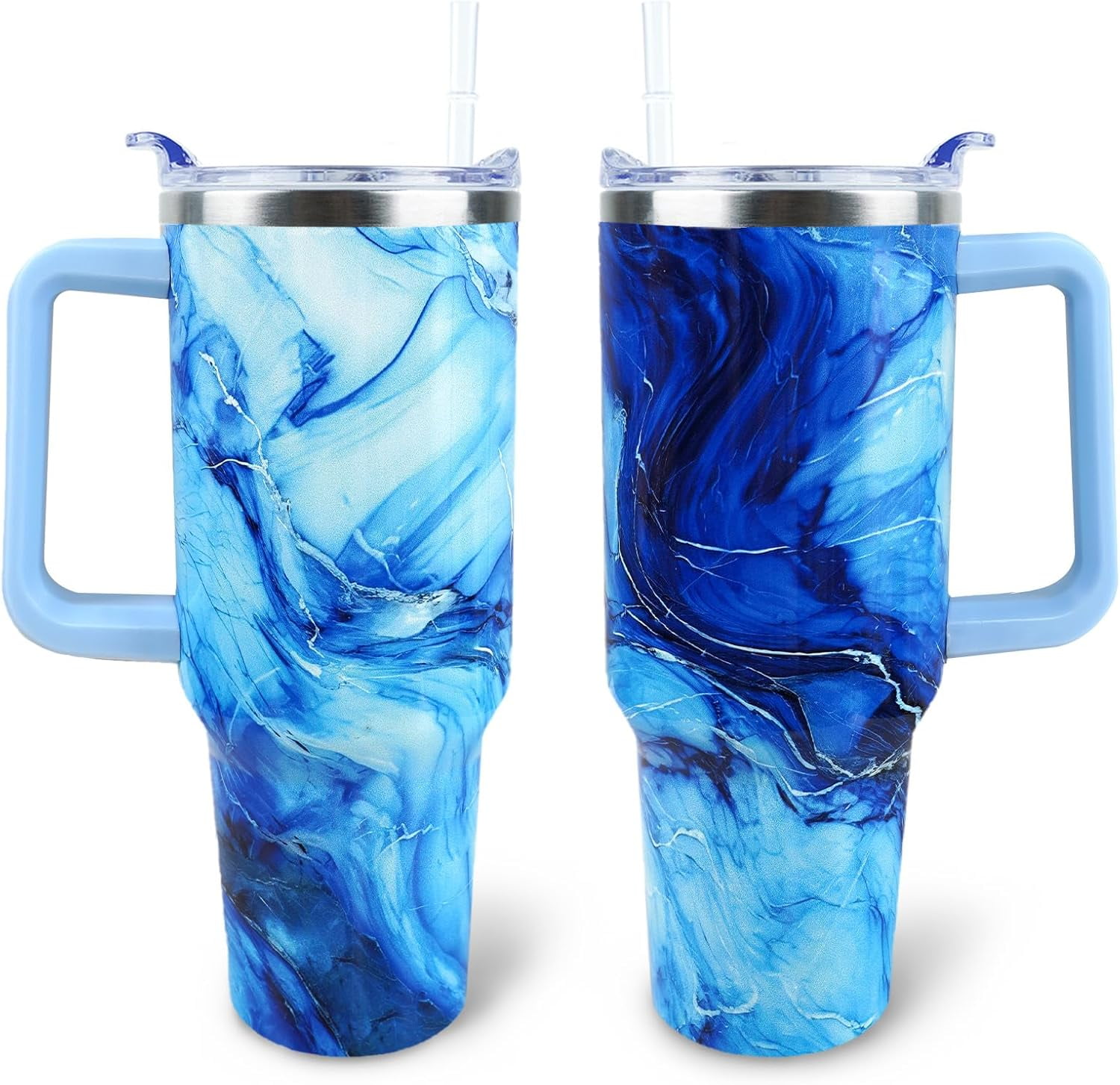 Ocean Blue Marble Tumbler 40 oz Tumbler with Handle and Straw Lid Leak ...