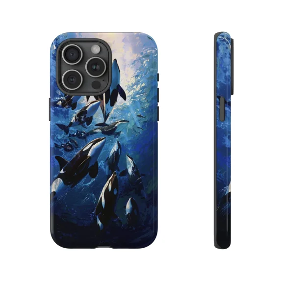 Ocean Blue Orca Killer Whale Themed Phone Case with iPhone 17 to 11 Pro ...