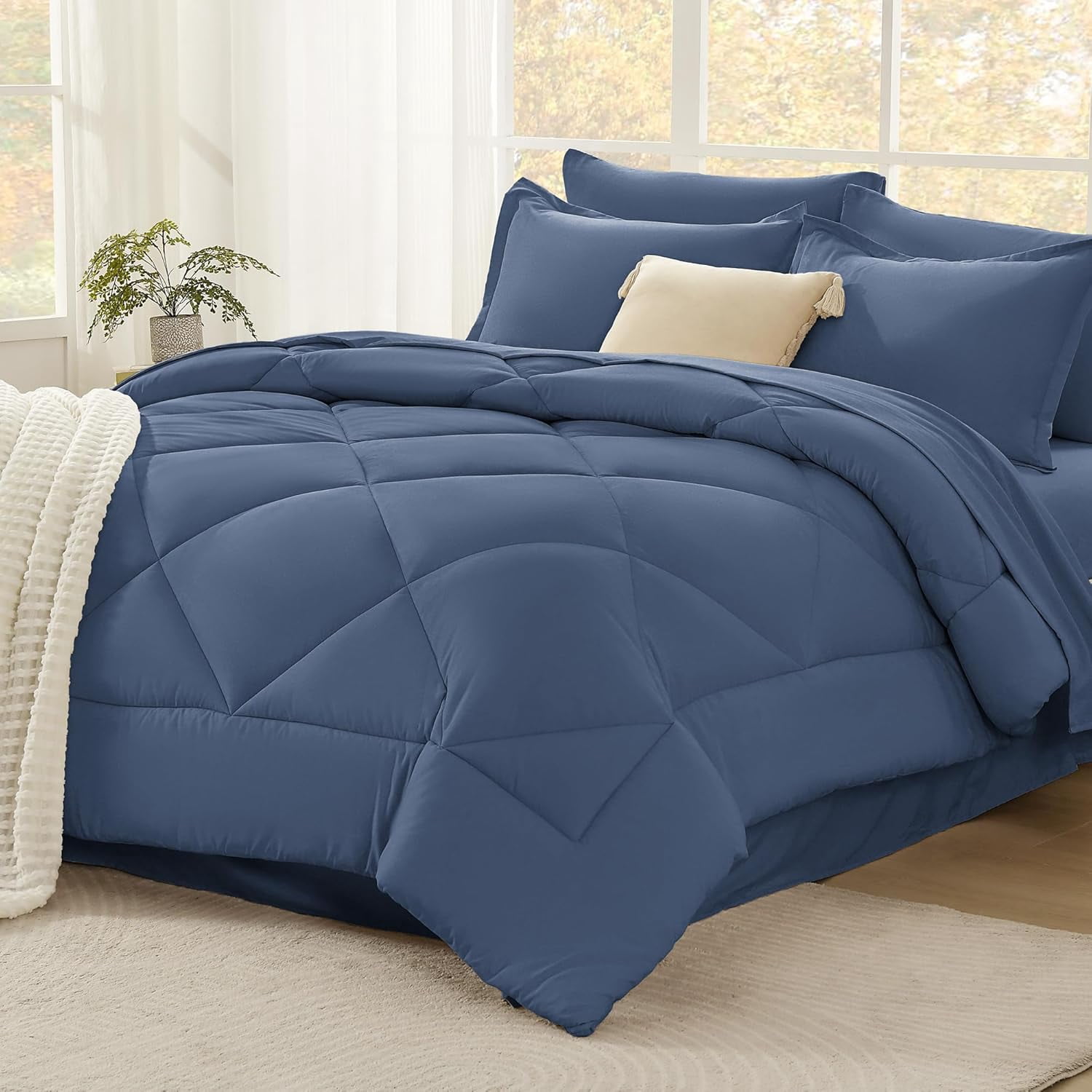 Ocean Blue Queen Comforter Set with Sheets - 7 Pieces Bed in a Bag ...