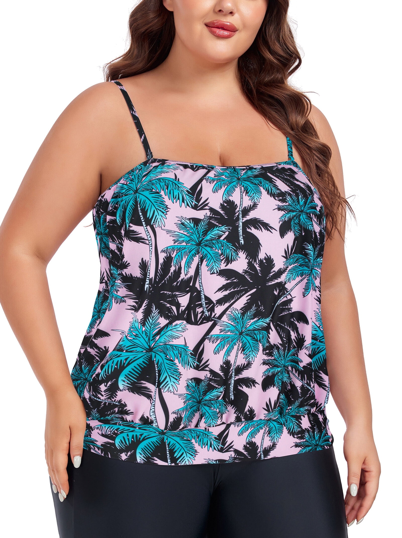 Ocean Blue Removable Straps Women's Plus Size Loose Fit Blouson Bandeau ...