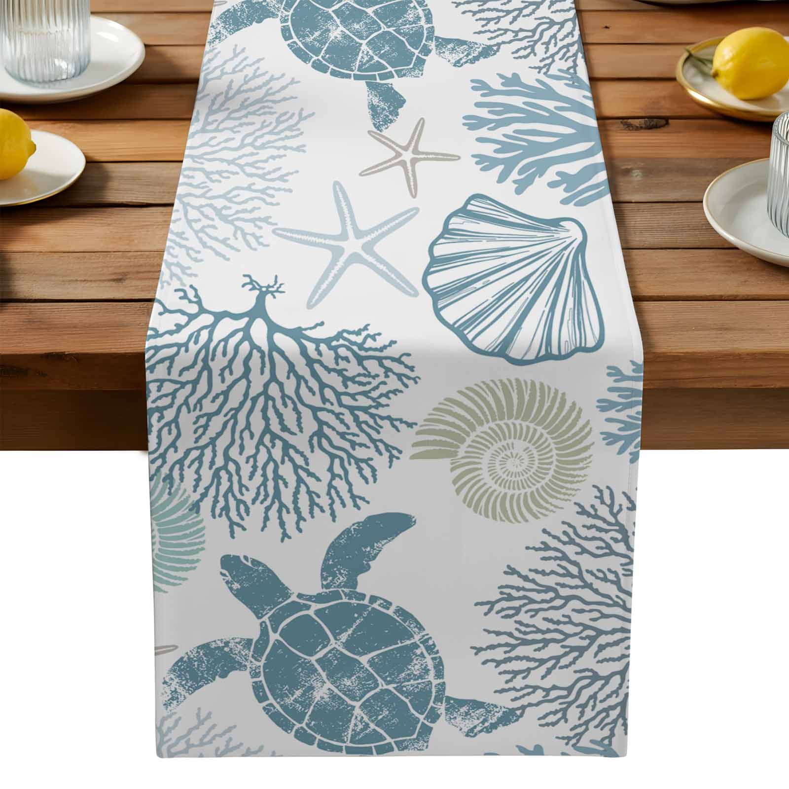 Ocean Blue Sea Turtle Starfish Coral Table Runners 13x90 Inches Long ...