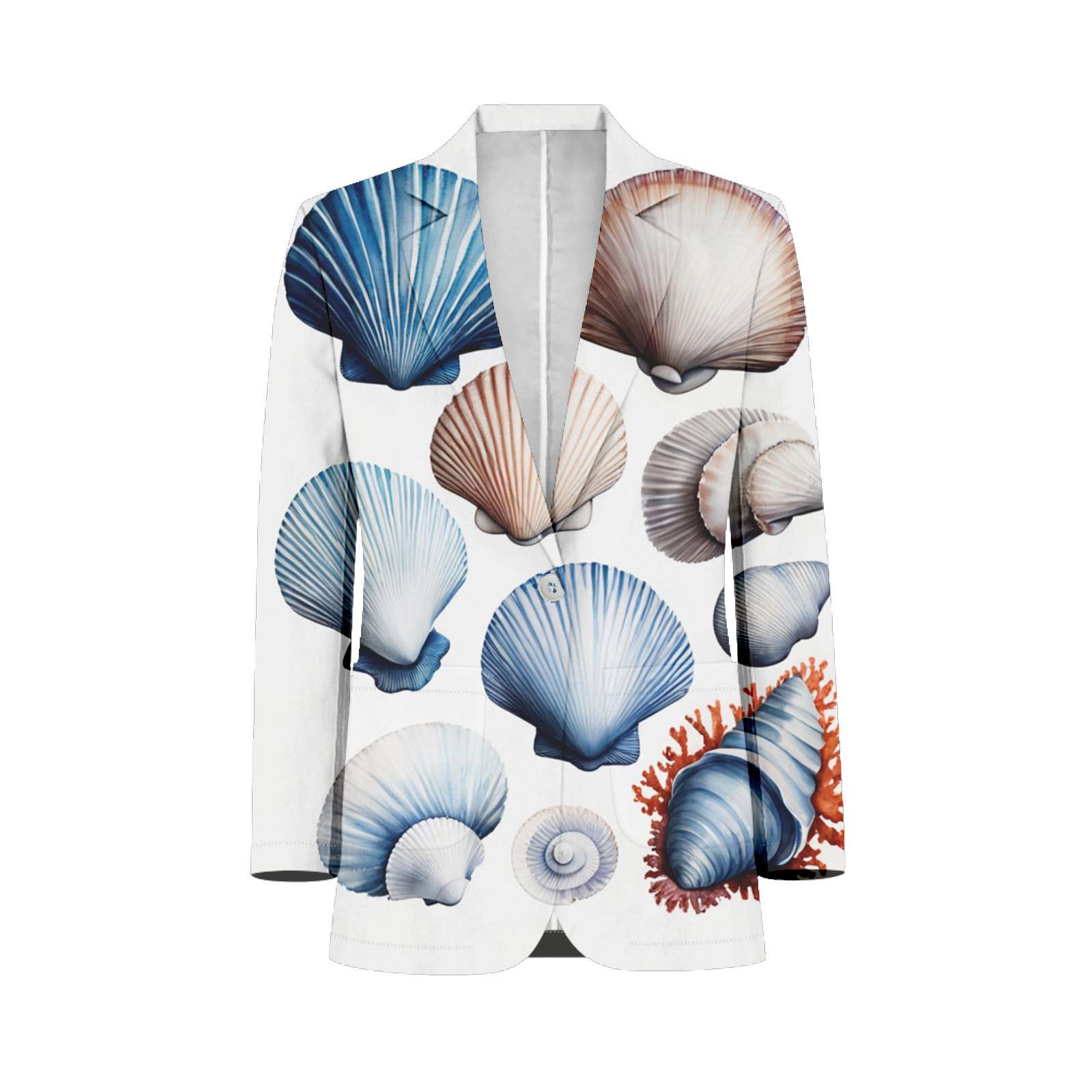 Ocean Blue Seashell Coral Mens Suits Shawl Collar Slim Fit Suit Mens ...