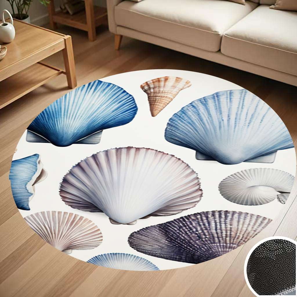 Ocean Blue Seashell Coral Round Carpet Living Room Bedroom Home ...