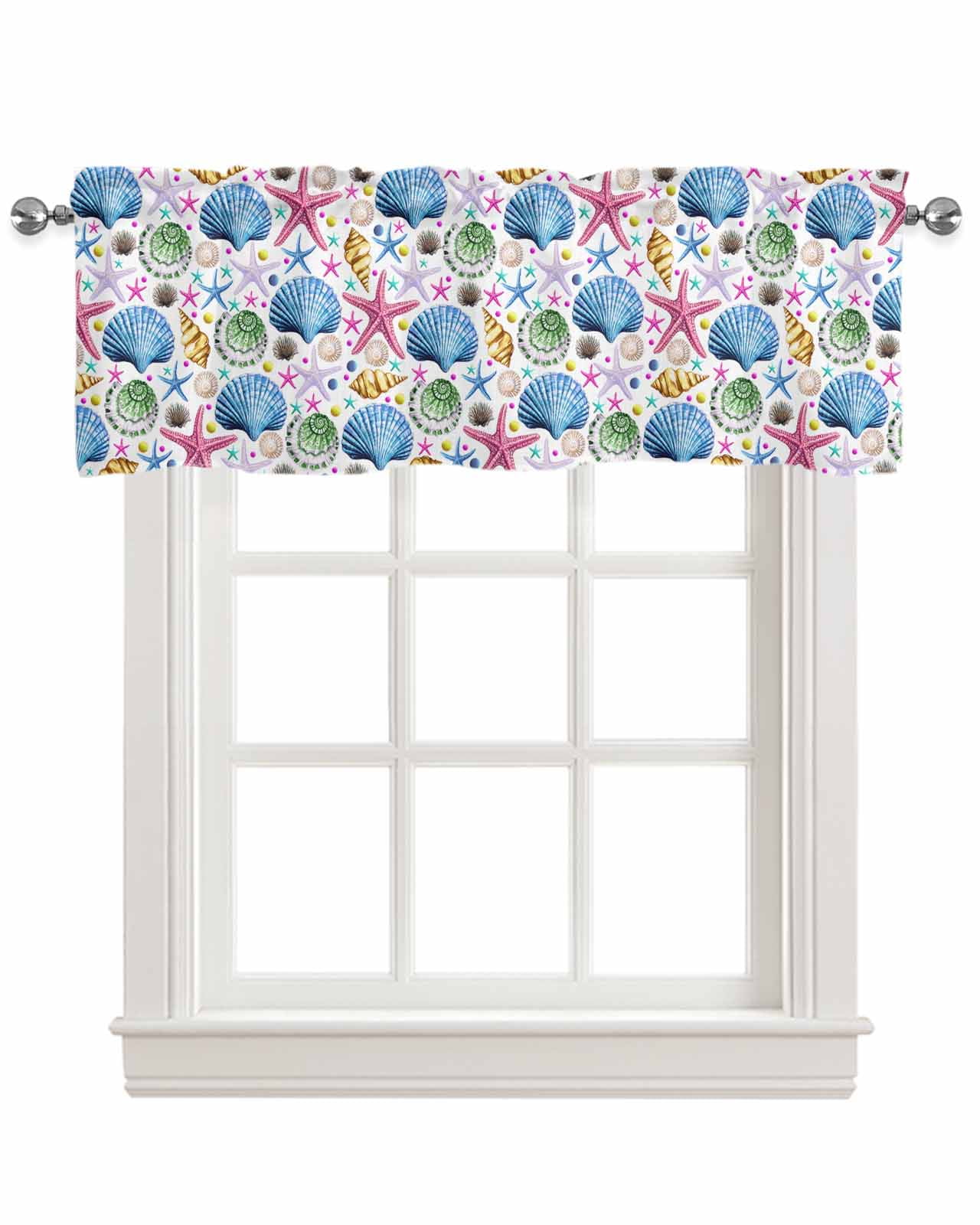 Ocean Blue Shell Kitchen Valances for Windows Farmhouse Linen Window ...