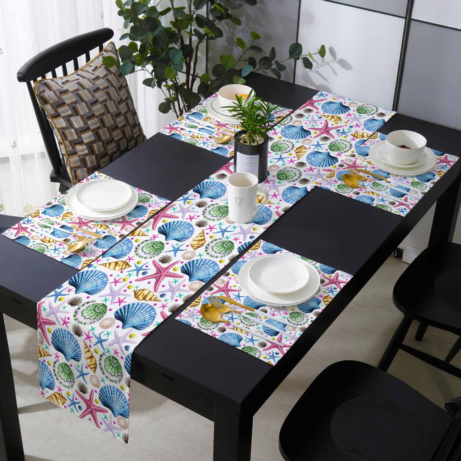 Ocean Blue Shell Placemats Set of 6 with 90 Inches Long Table Runners ...