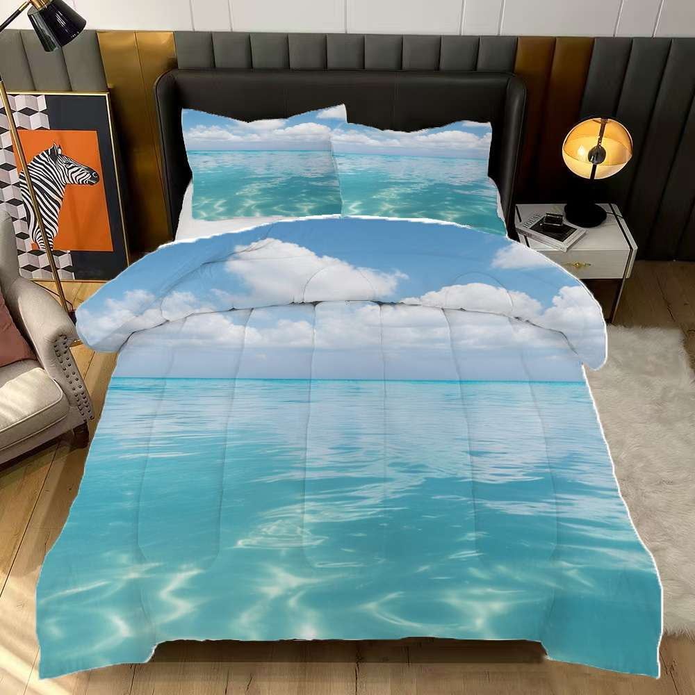 Ocean Blue Sky Print Comforter Set Queen Size Bedding Set For Travl ...