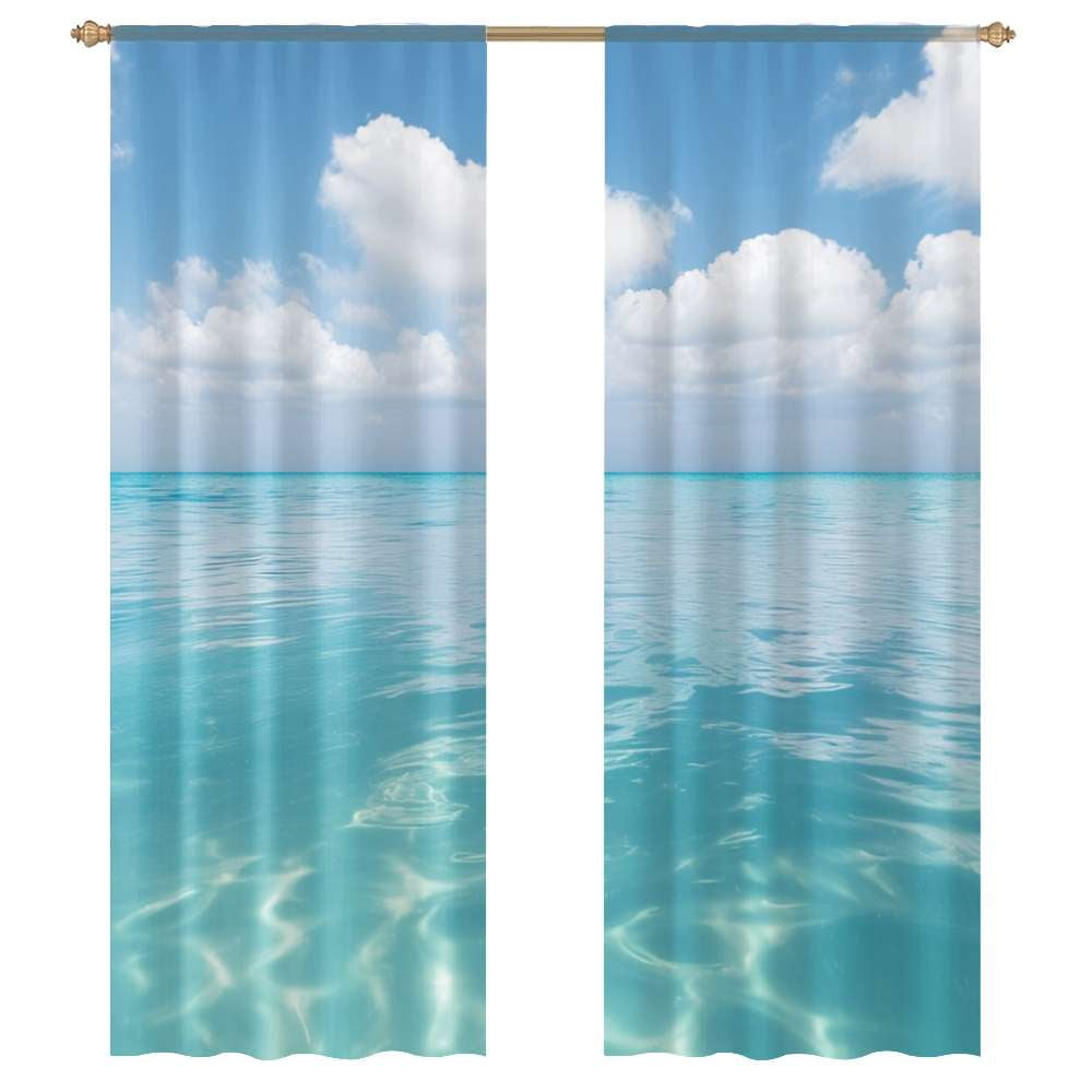 Ocean Blue Sky Print Tulle Curtains For Living Room Chiffon Sheer Voile ...
