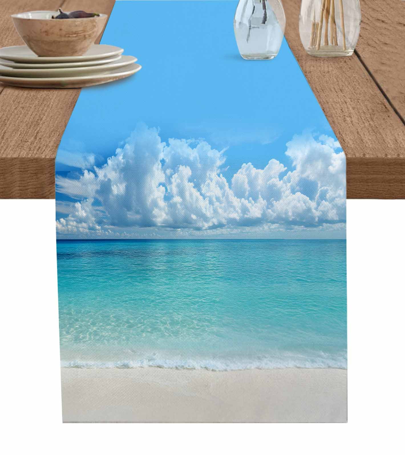 Ocean Blue Table Runner 108 Inches, Beach Nature Coast Sea Shore Sky ...