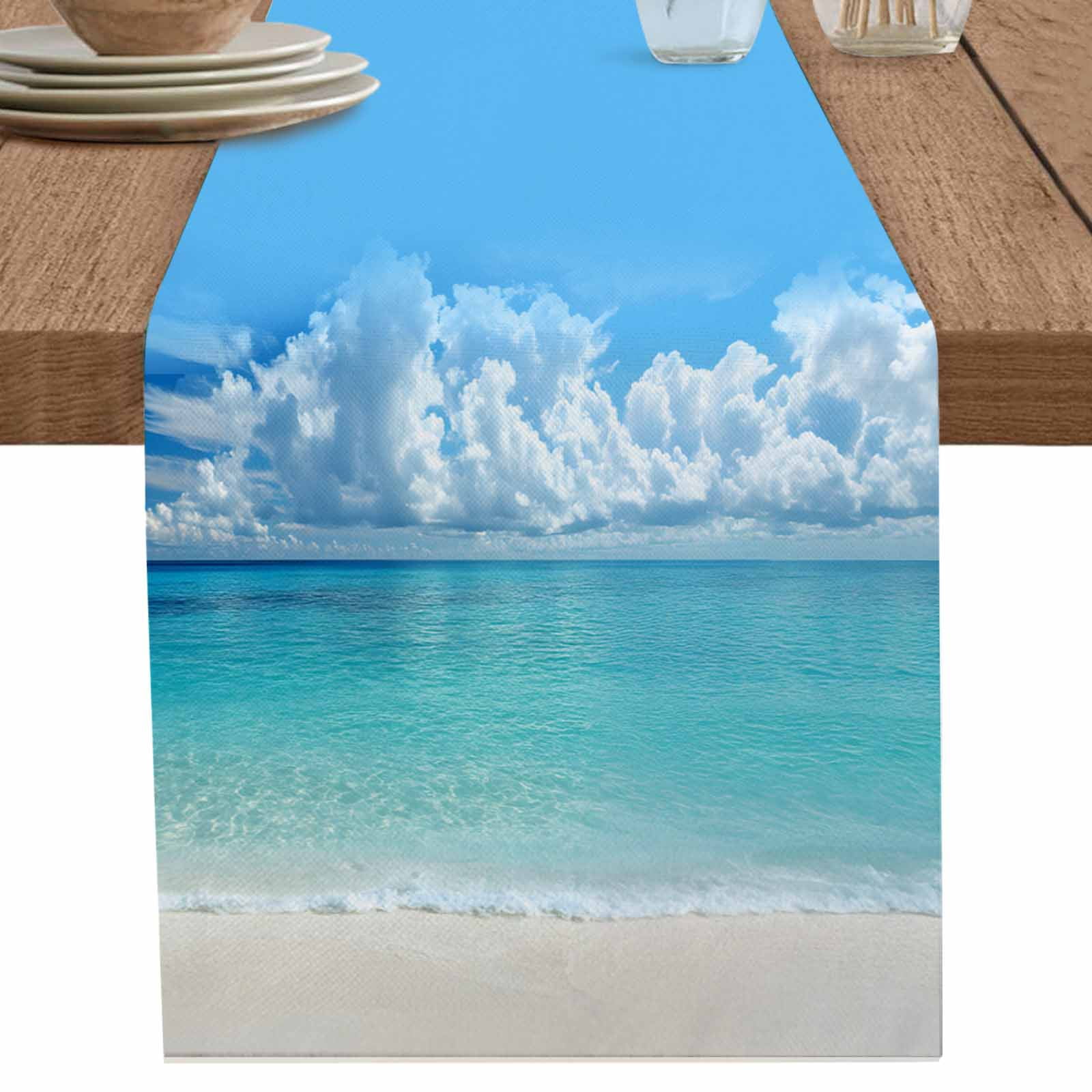 Ocean Blue Table Runner 108 Inches Long for Dining Table Decor,Beach ...