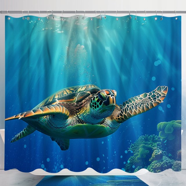 Ocean Blue Turtle Shower Curtain Set Bathroom Decor Withunderwater