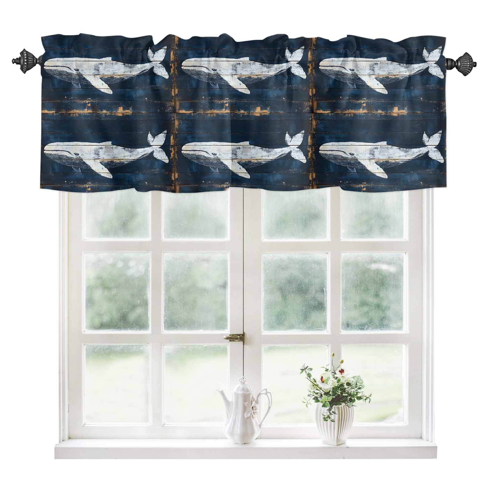 Ocean Blue Whale Kitchen Valances for Windows 60x18 Inch Kitchen ...