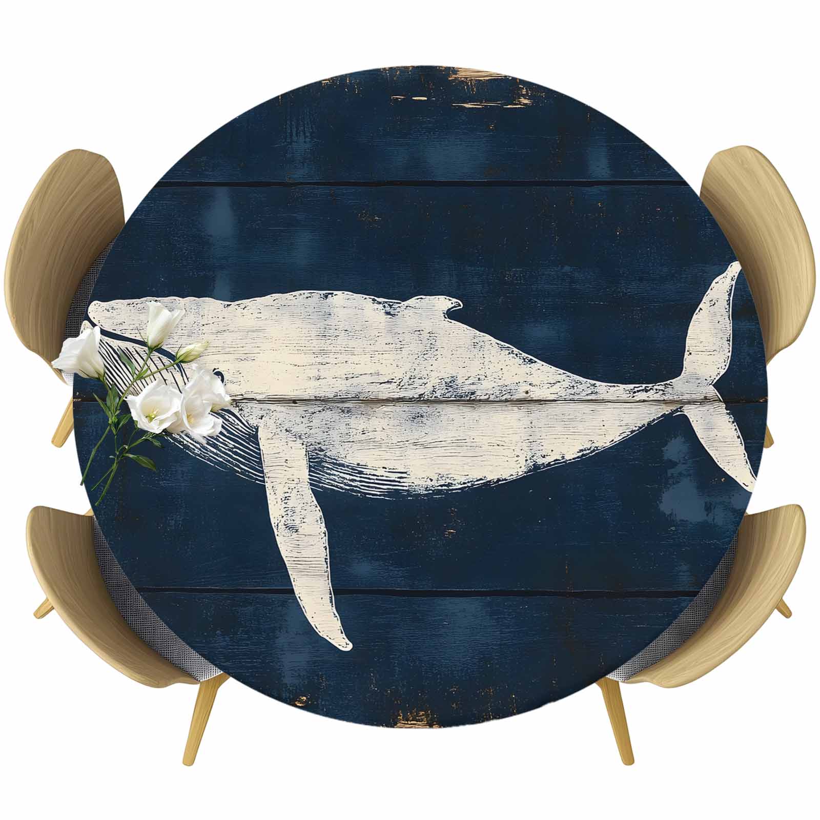 Ocean Blue Whale Round Tablecloth 55-60 Inch Round Fitted Table Cloth ...