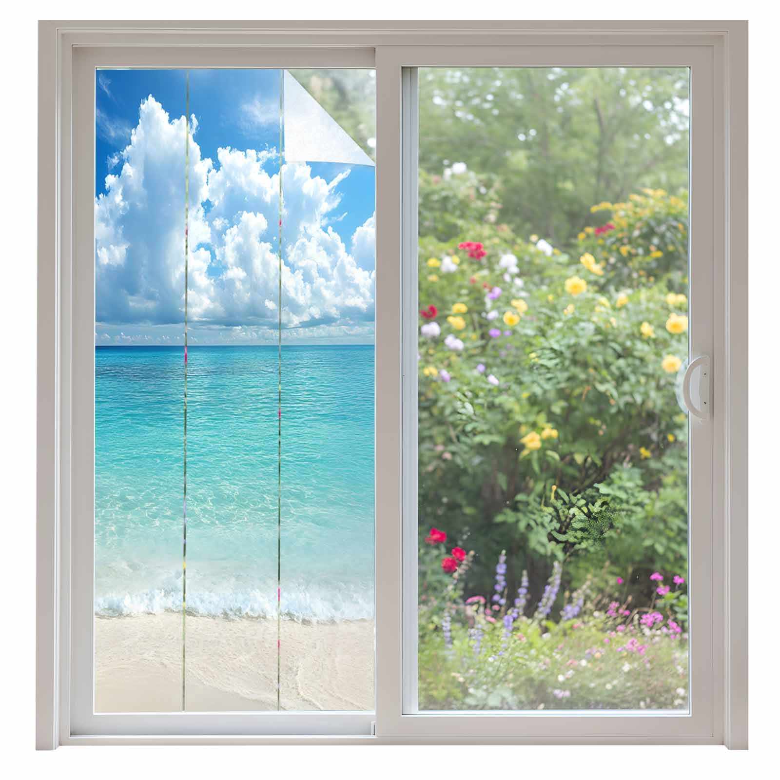 Ocean Blue Window Privacy Film, Beach Nature Coast Sea Shore Sky ...