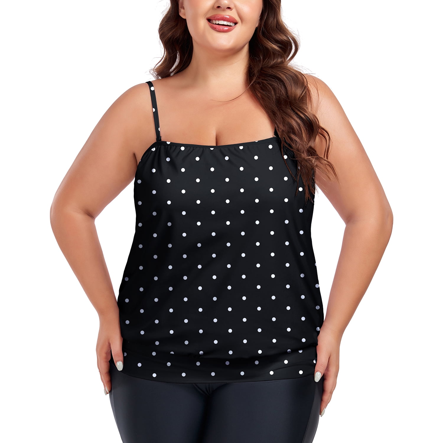 Ocean Blue Women's Plus Size Blouson Bandeau Tankini Top Bathing Suit ...