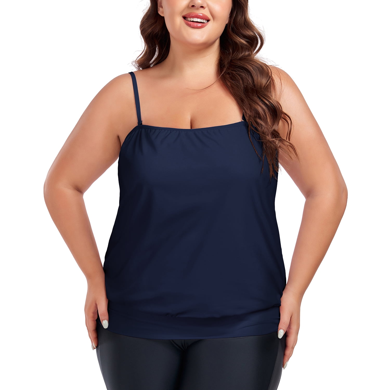 Ocean Blue Women's Plus Size Blouson Bandeau Tankini Top Bathing Suit ...