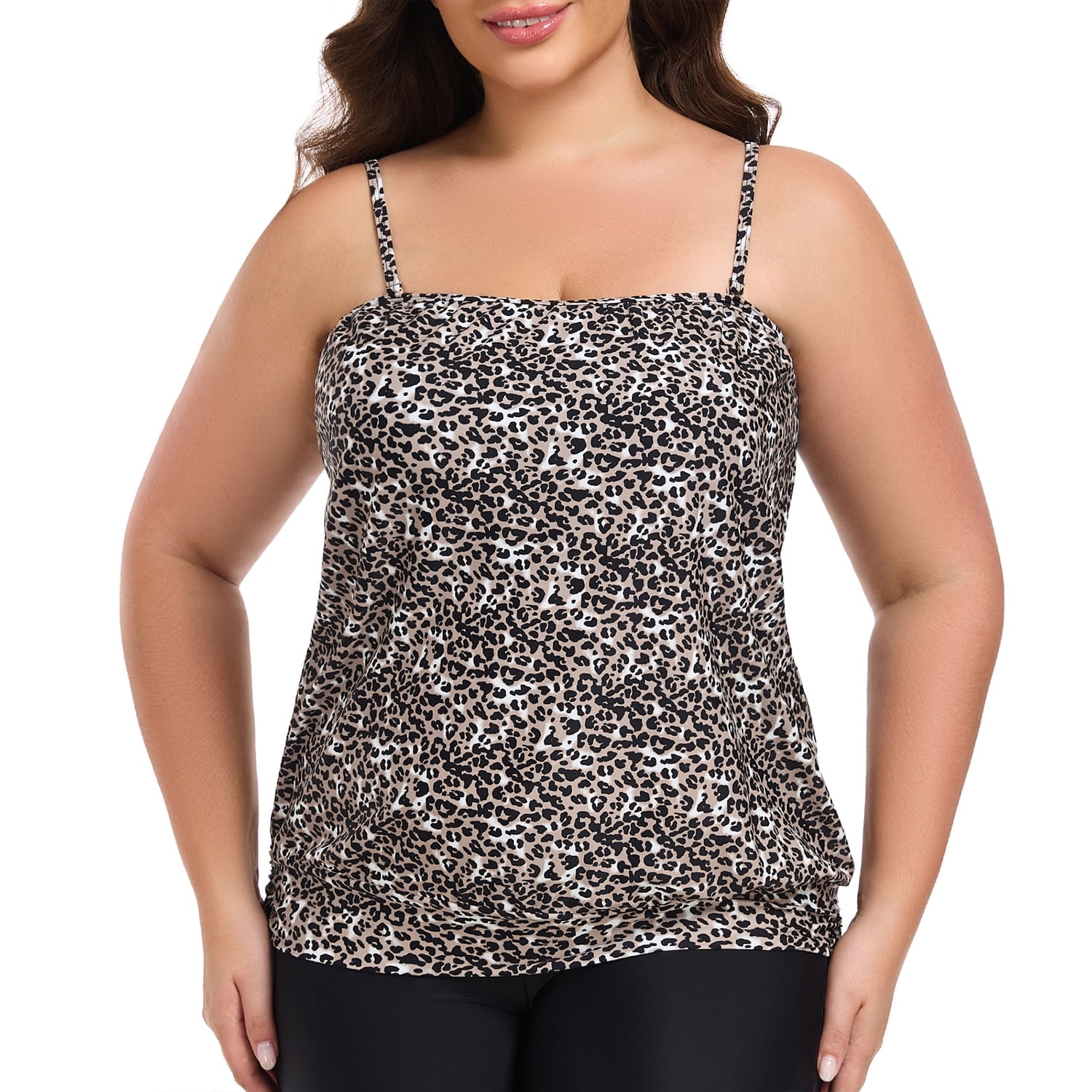 Ocean Blues Women's Plus Size Blouson Bandeau Tankini Top, Strapless ...