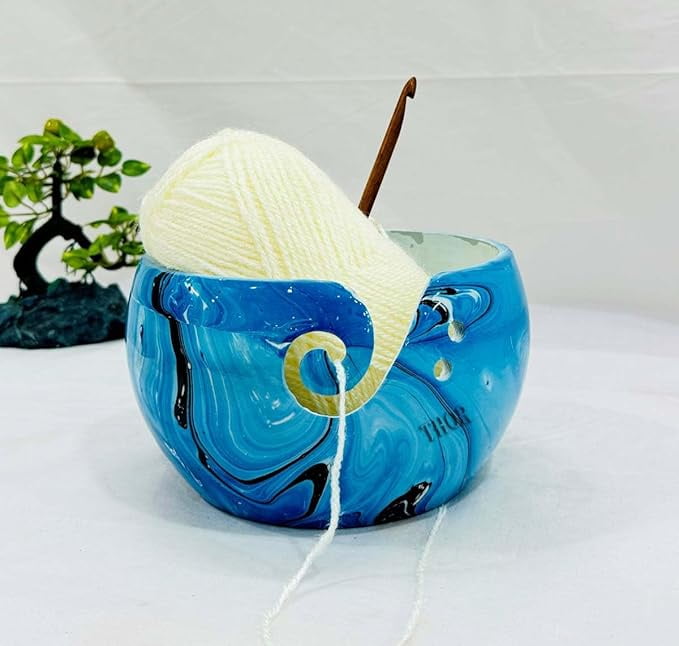 Ocean Blue Yarn bowl, Turquoise Blue leaf Knitting Bowl, Robin's egg ...