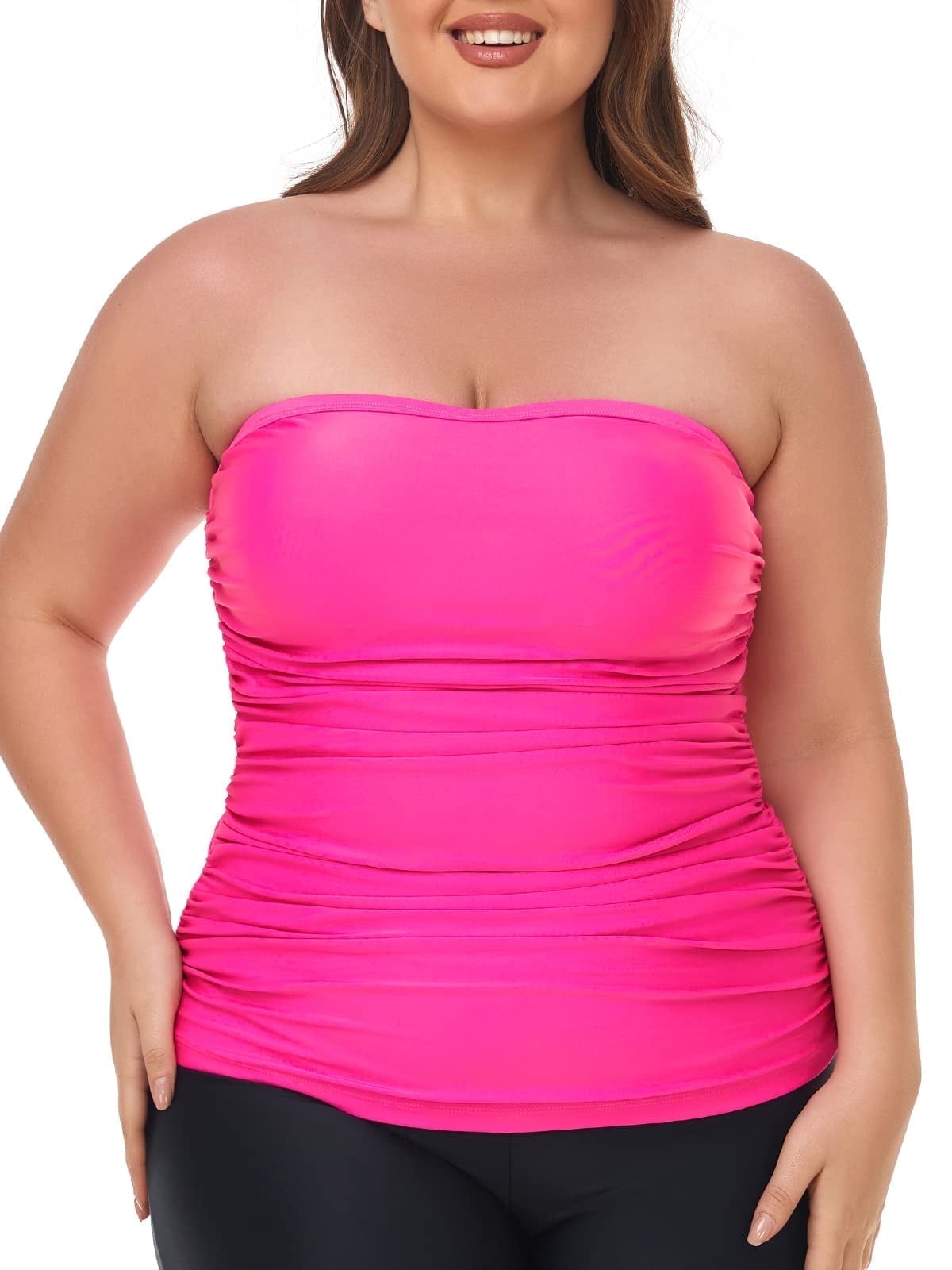 Ocean Blues Women's Bandeau Tankini Top Only Strapless Ruched Swimsuits ...