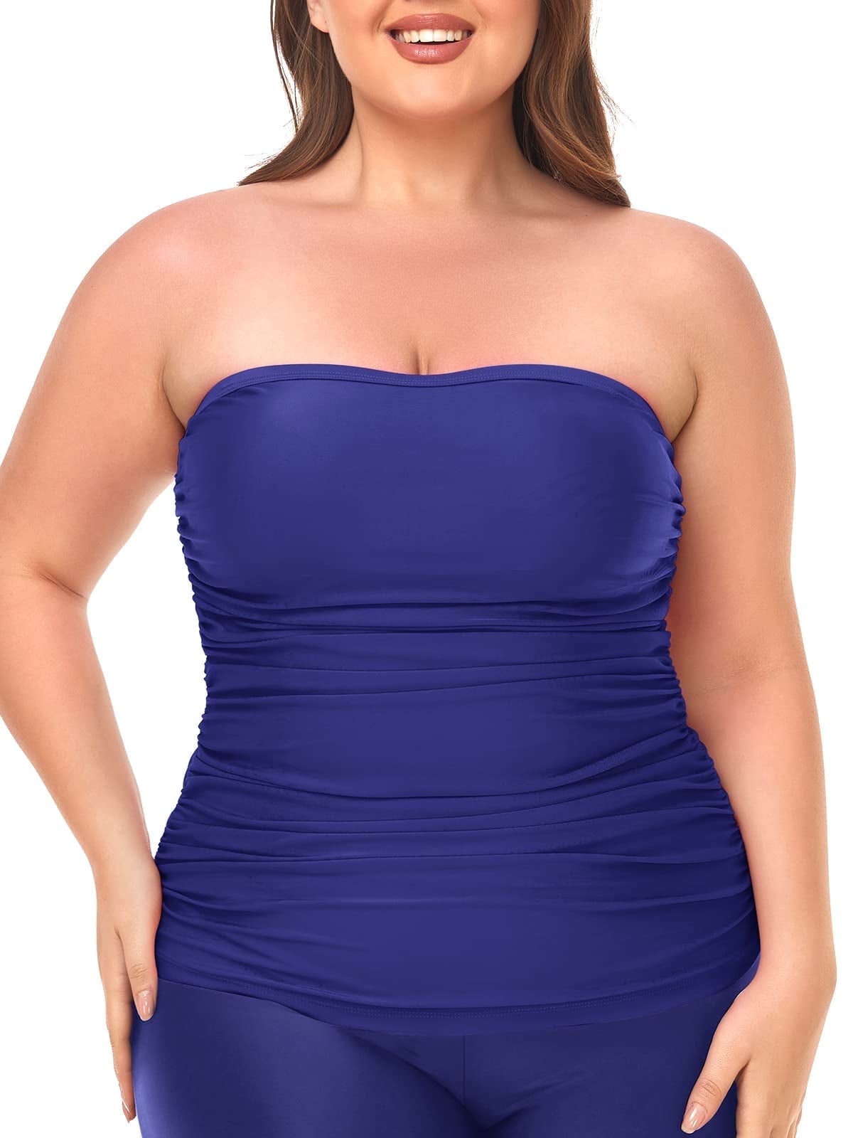Ocean Blues Women's Bandeau Tankini Top Only Strapless Ruched Swimsuits ...