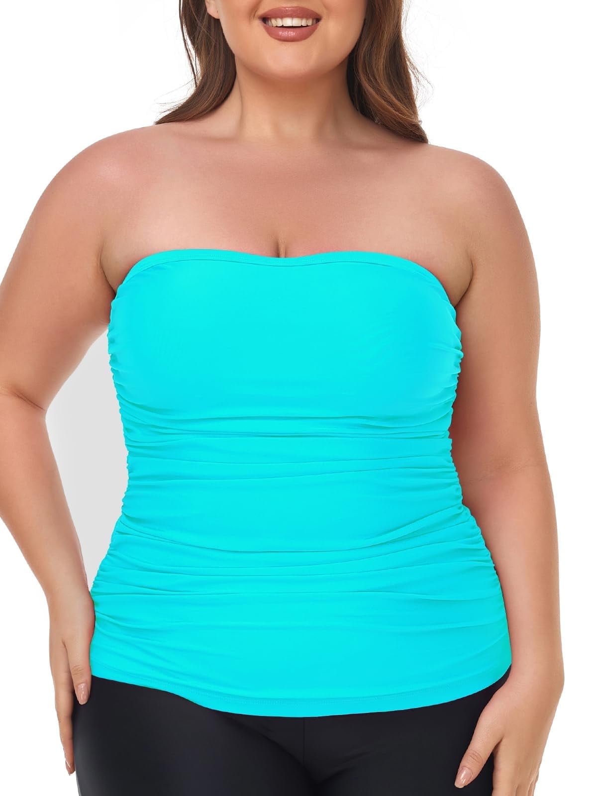 Ocean Blues Women's Bandeau Tankini Top Only Strapless Ruched Swimsuits ...