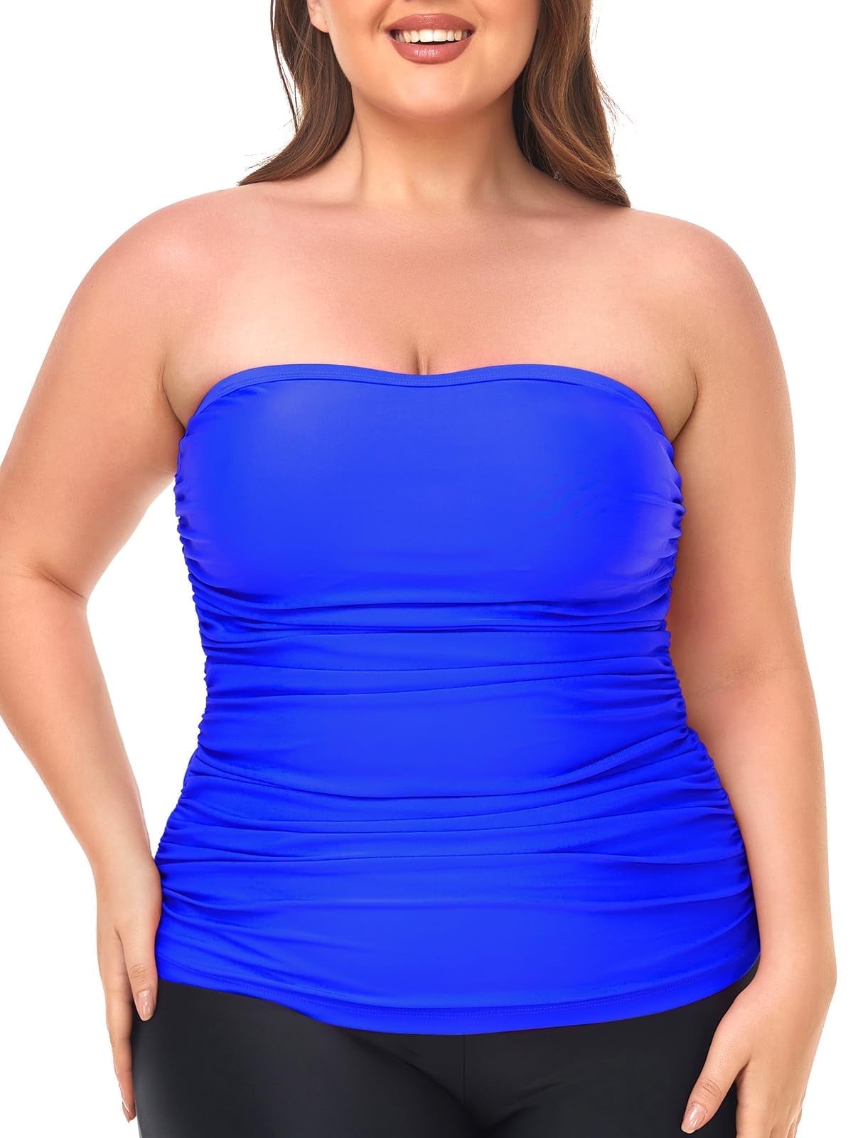 Ocean Blues Women's Bandeau Tankini Top Only Strapless Ruched Swimsuits ...
