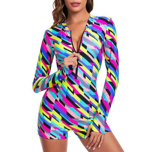 PrvdeBri Women's UPF 50+ Long Sleeve Rash Guard, Boyleg Front Zipper ...