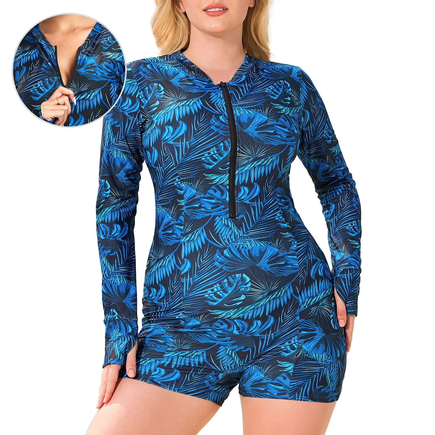 Ocean Blues Women's Long Sleeve One Piece Bathing Suit Athletic Boyleg ...